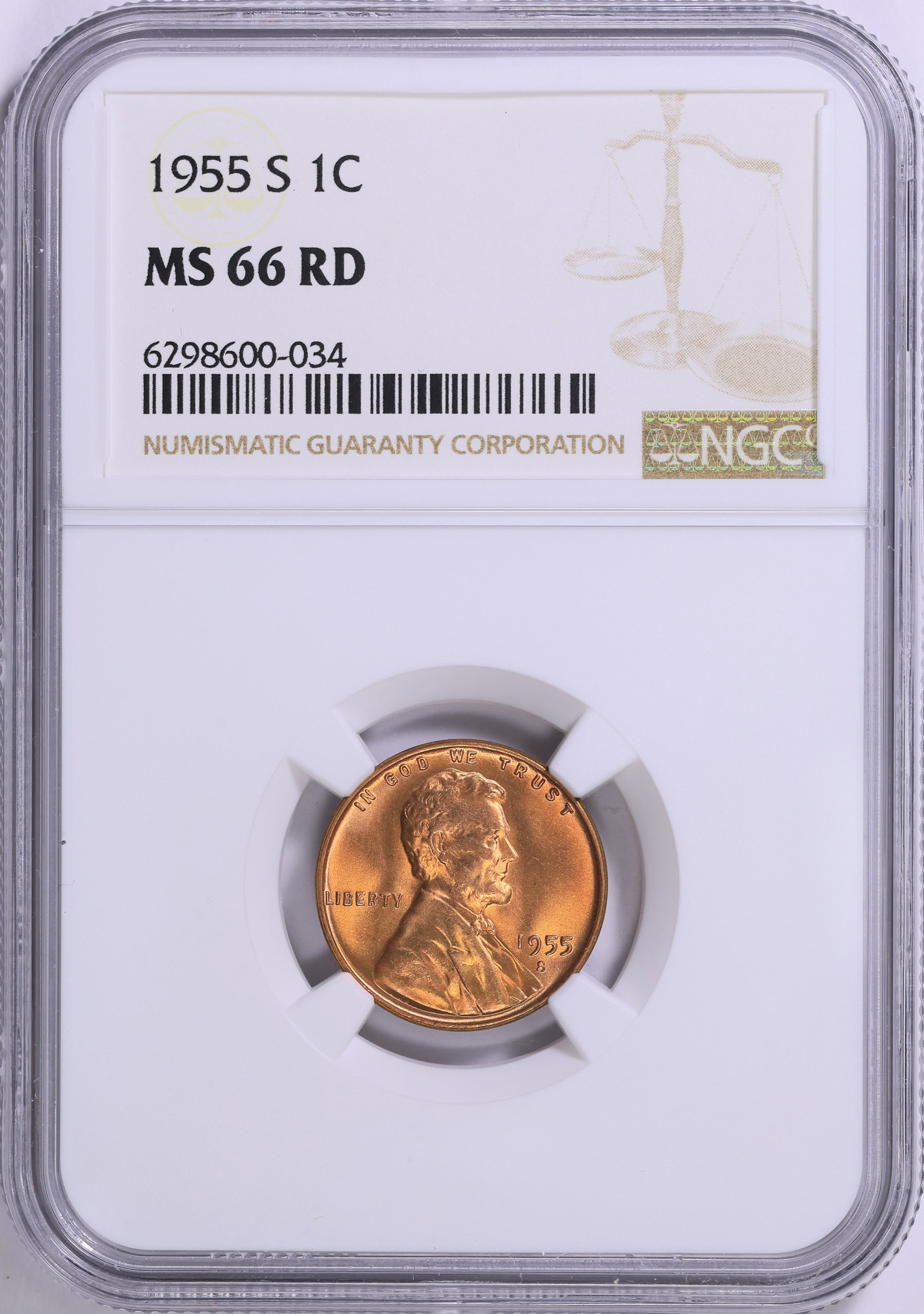 1955-S Lincoln Cent NGC MS-66 RD (Item 1790449) | GreatCollections Coin Auctions