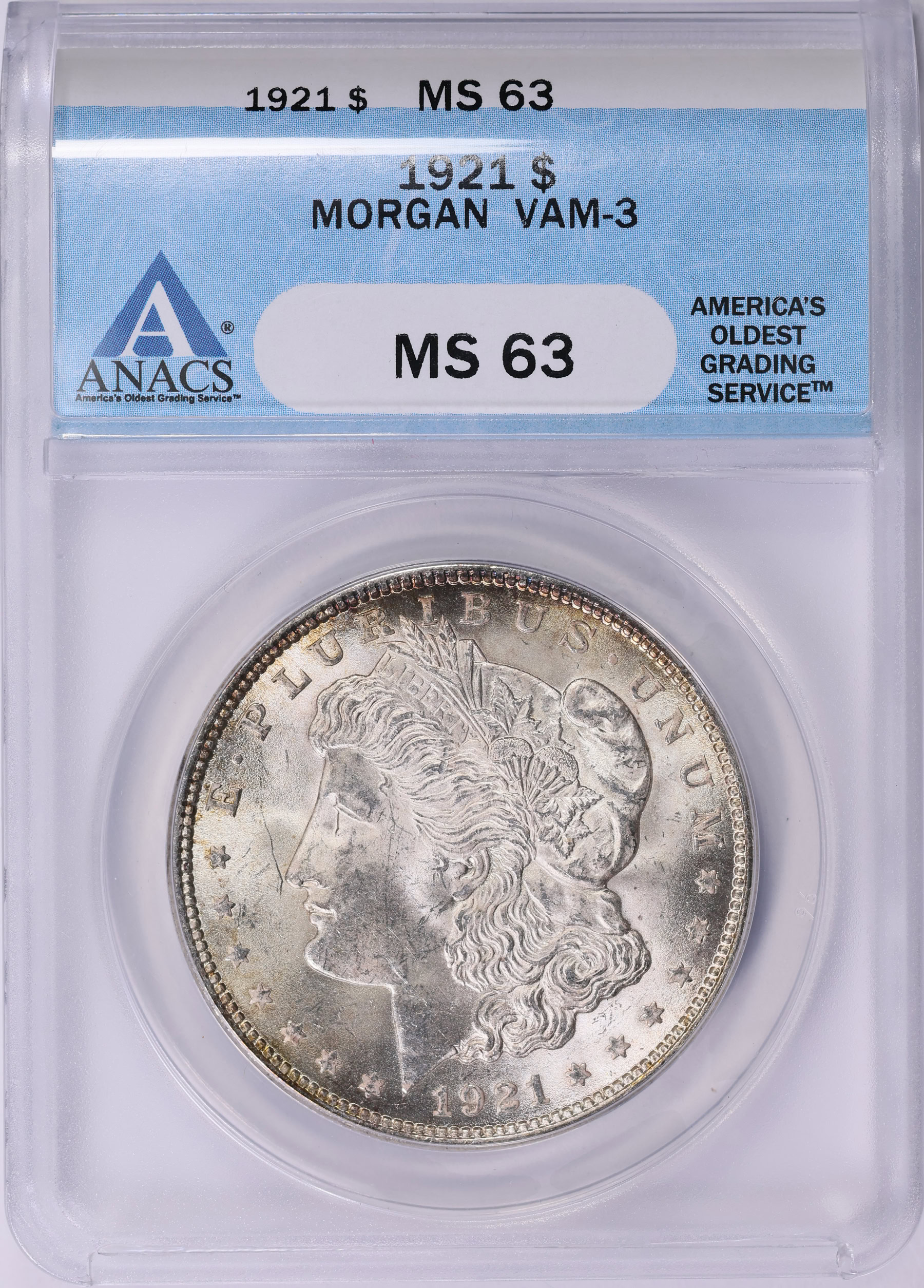 1921 Morgan Silver Dollar VAM-3 ANACS MS-63 (Item 1790540) | GreatCollections Coin Auctions