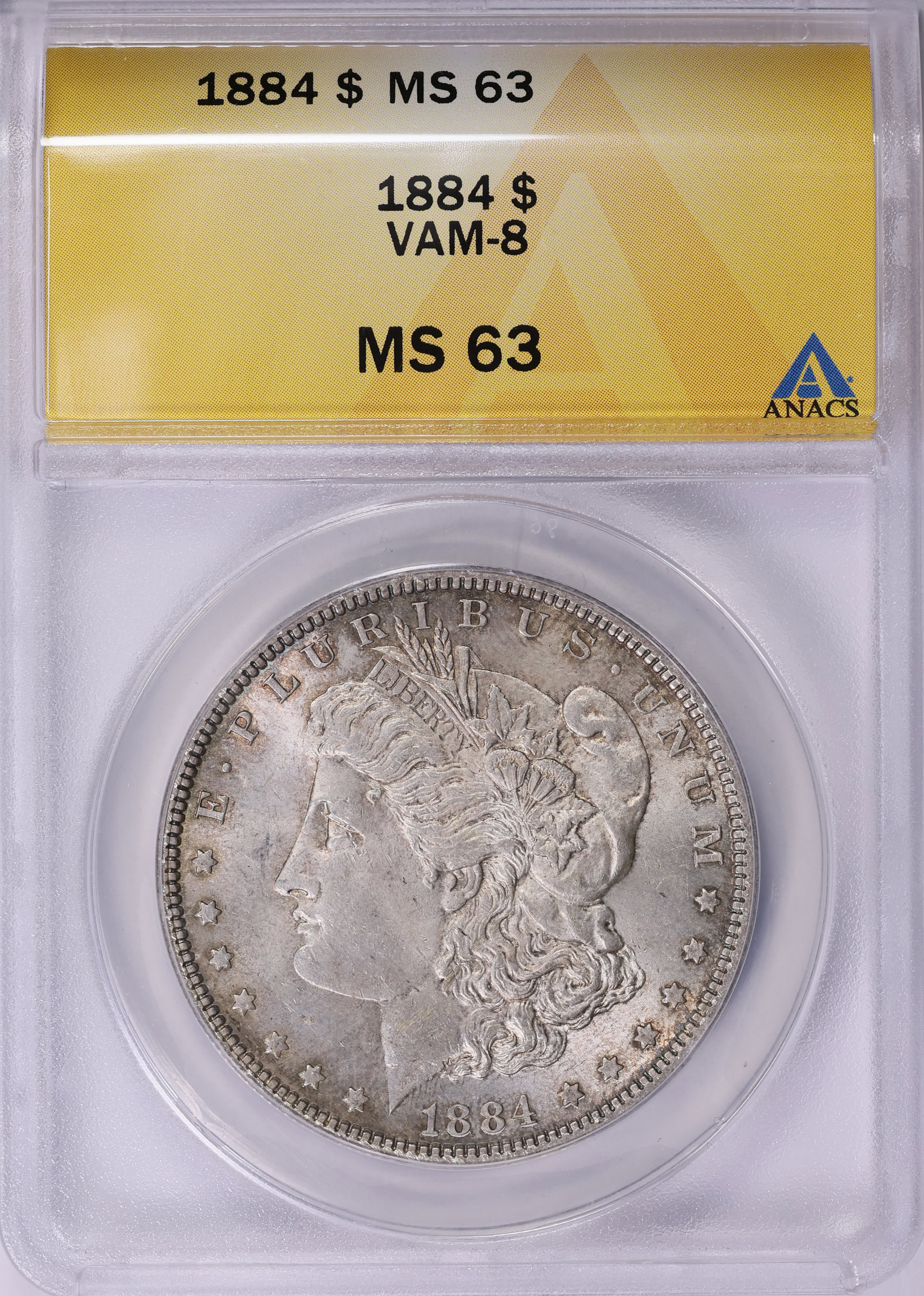 1884 Morgan Silver Dollar VAM-8 ANACS MS-63 (Toned) (Item 1790541) | GreatCollections Coin Auctions