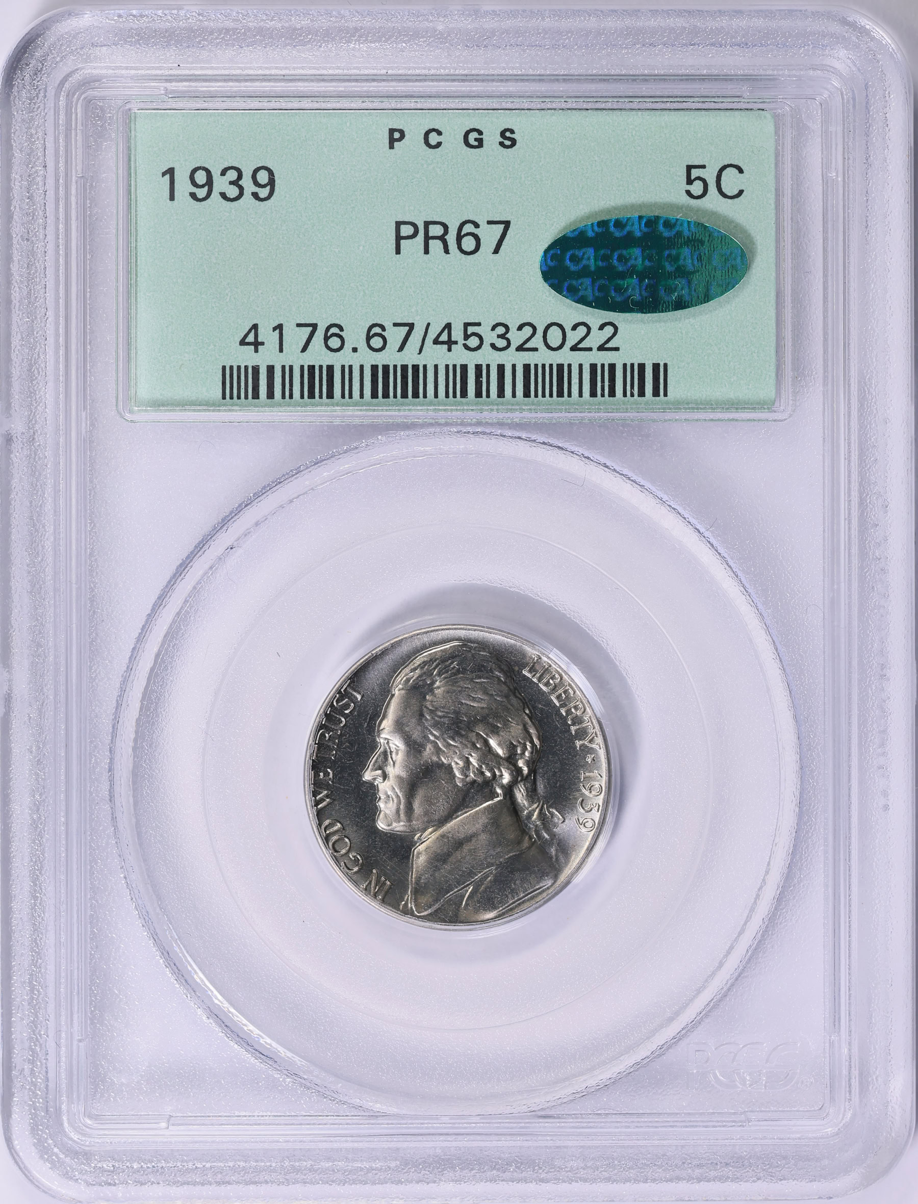 1939 Jefferson Nickel PCGS Proof-67 (CAC Green) OGH (Item 1790556 ...