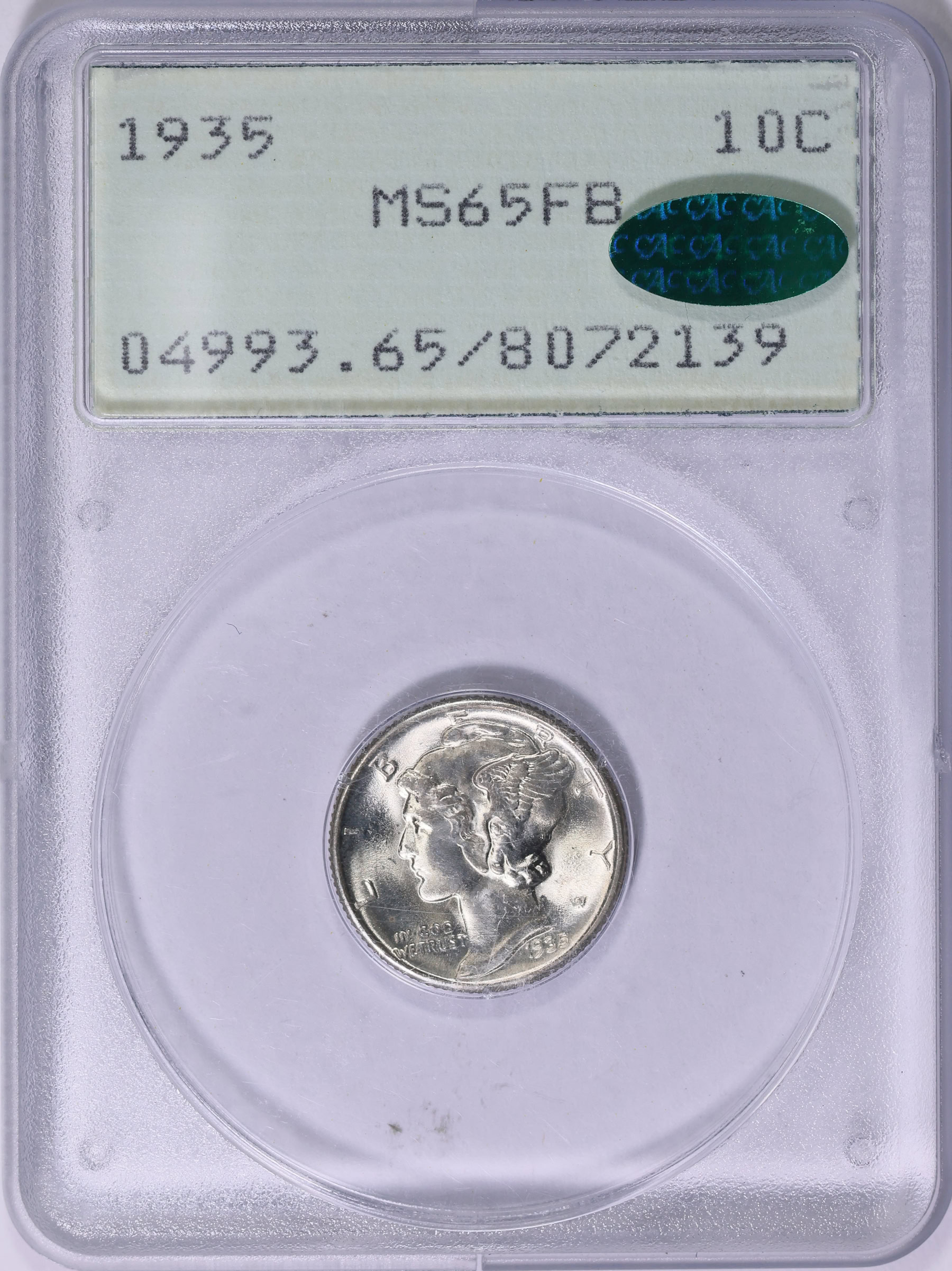 1935 Mercury Dime PCGS MS-65 FB (CAC Green) OGH (1st Gen) (Item 1790577) | GreatCollections Coin ...