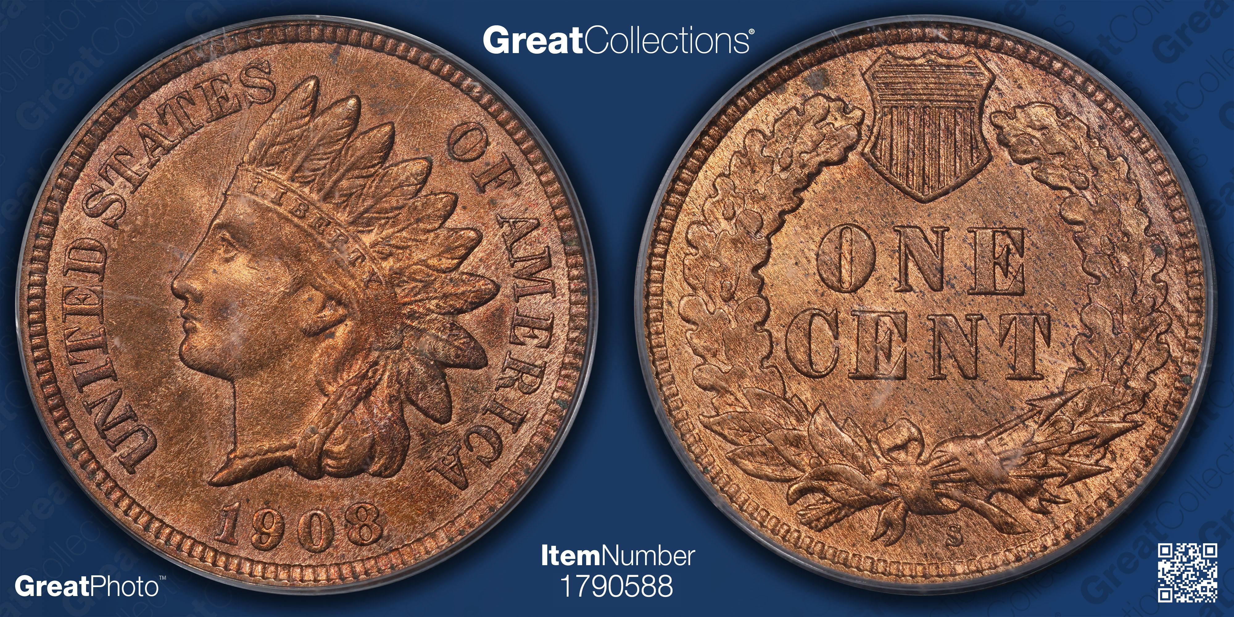 1908-S Indian Cent PCGS MS-64 RB (CAC Green) (Item 1790588 ...