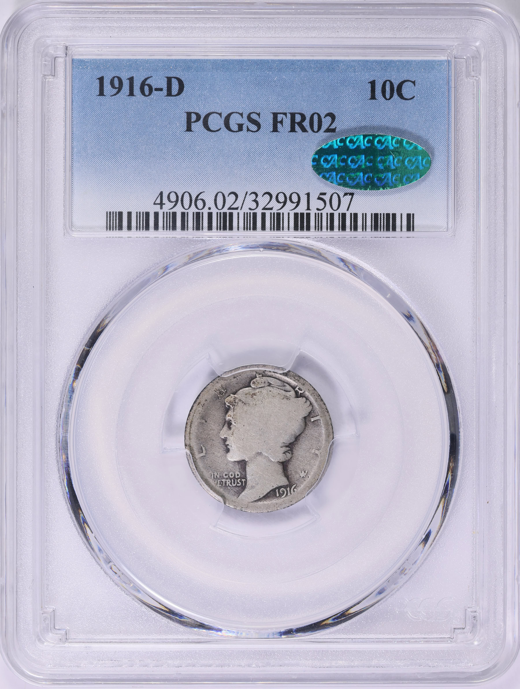 1916-D Mercury Dime PCGS FR-02 (CAC Green) (Item 1790595) | GreatCollections Coin Auctions