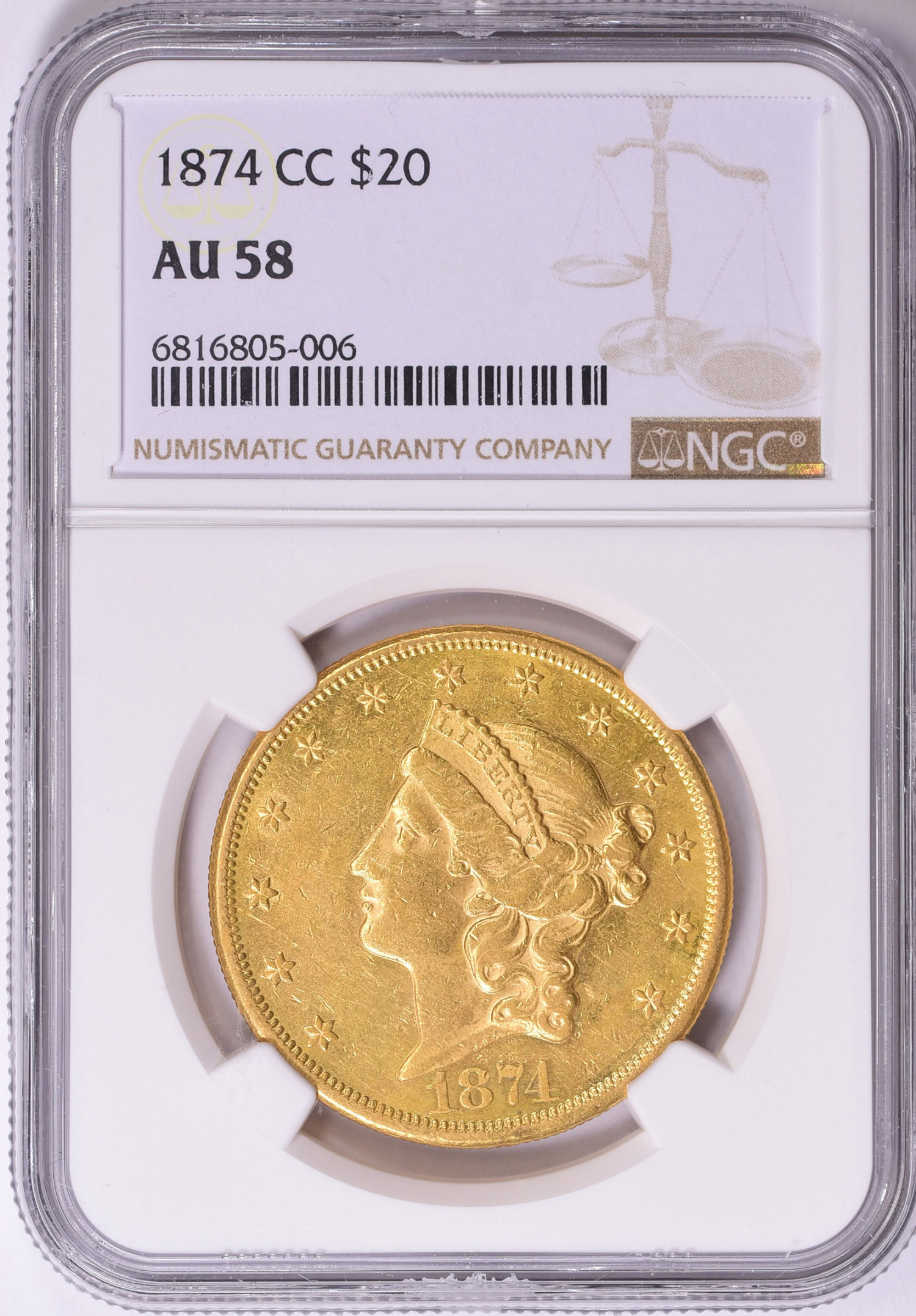 1874-CC Liberty Gold Double Eagle NGC AU-58 (Item 1790600) | GreatCollections Coin Auctions