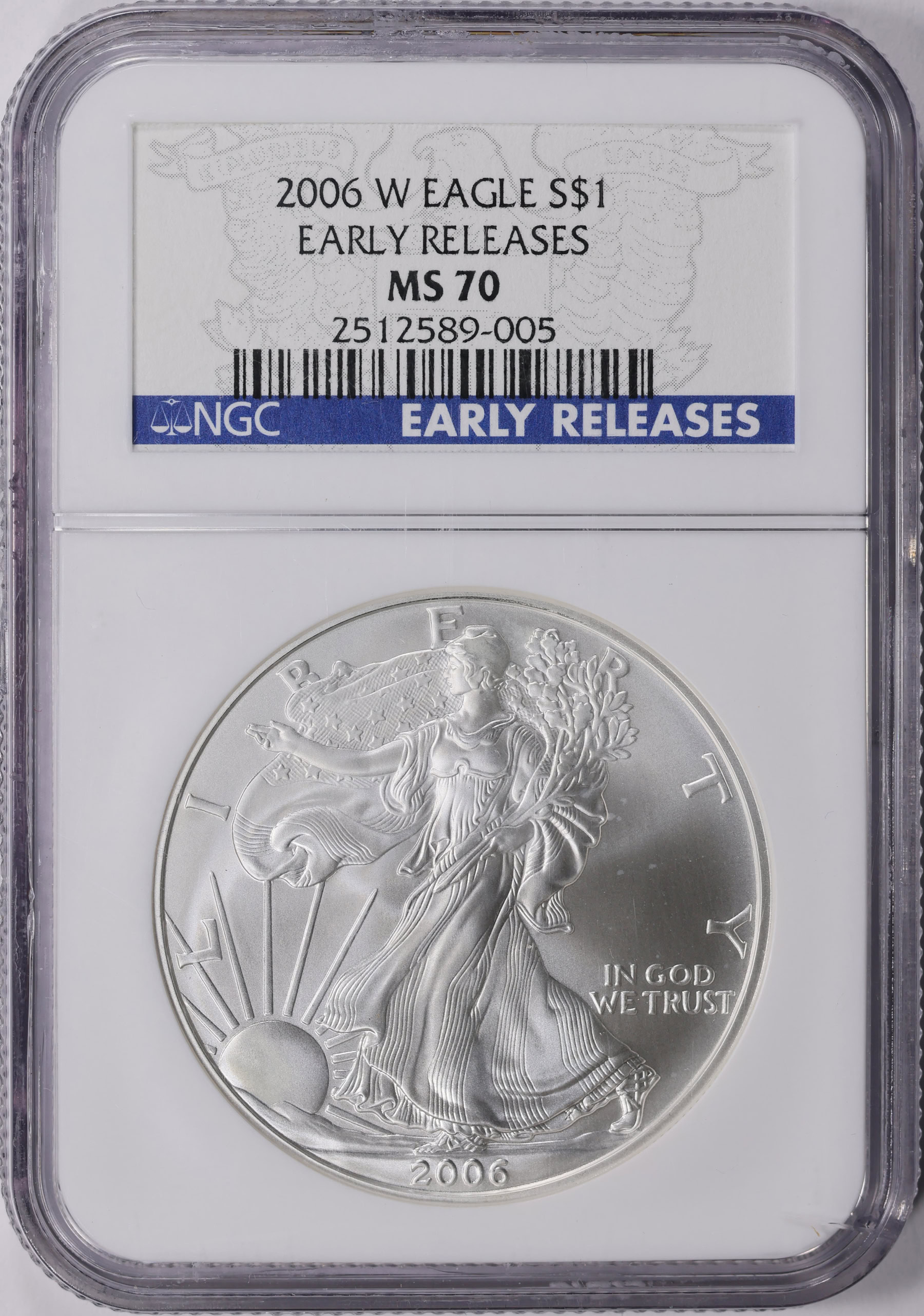 2006-W $1 Silver Eagle Burnished 20th Anniversary Early Releases NGC MS-70 (Item 1790645 ...