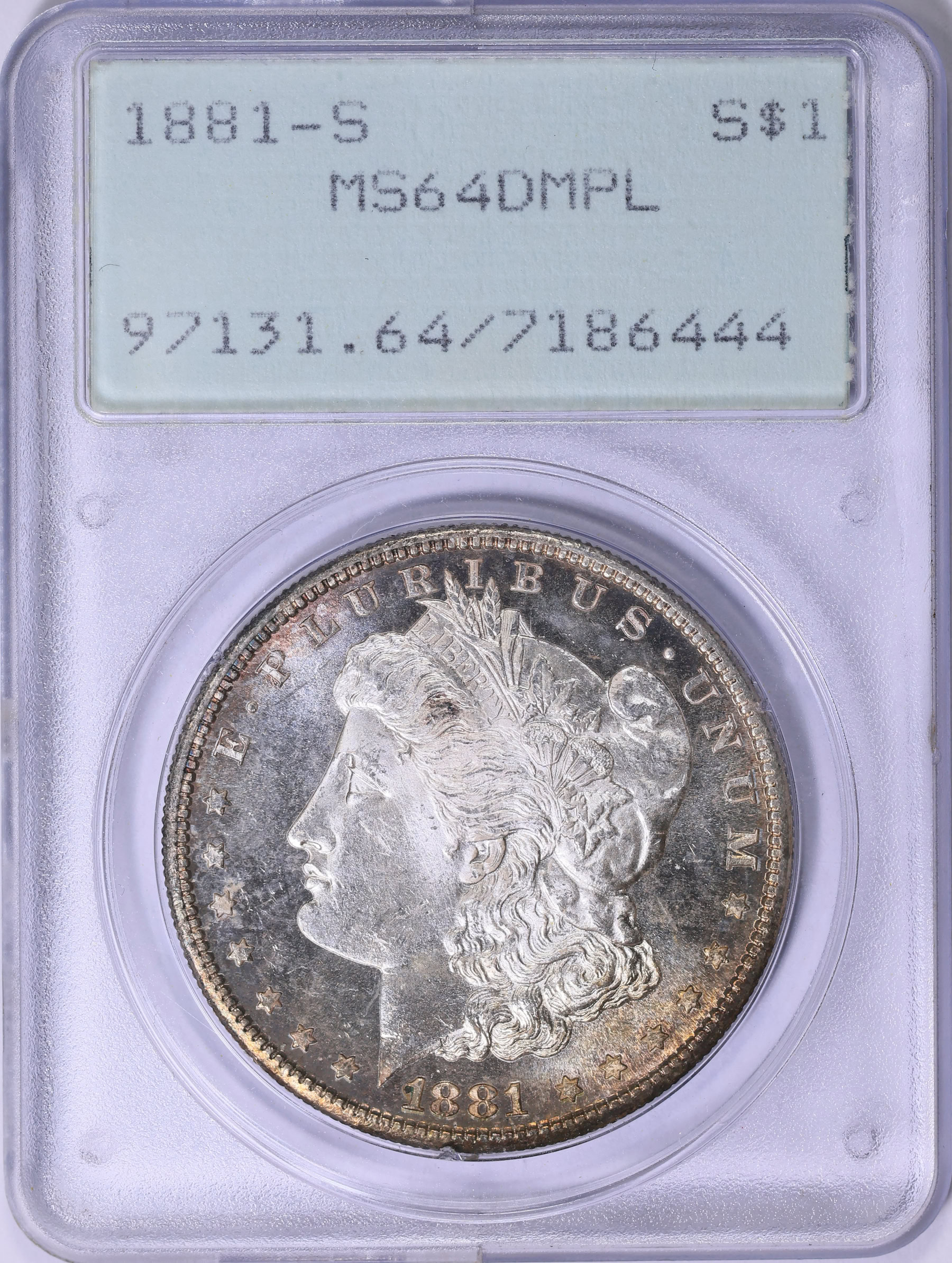 1881-S Morgan Silver Dollar PCGS MS-64 DMPL OGH (1st Gen) (Toned) (Item 1790703 ...
