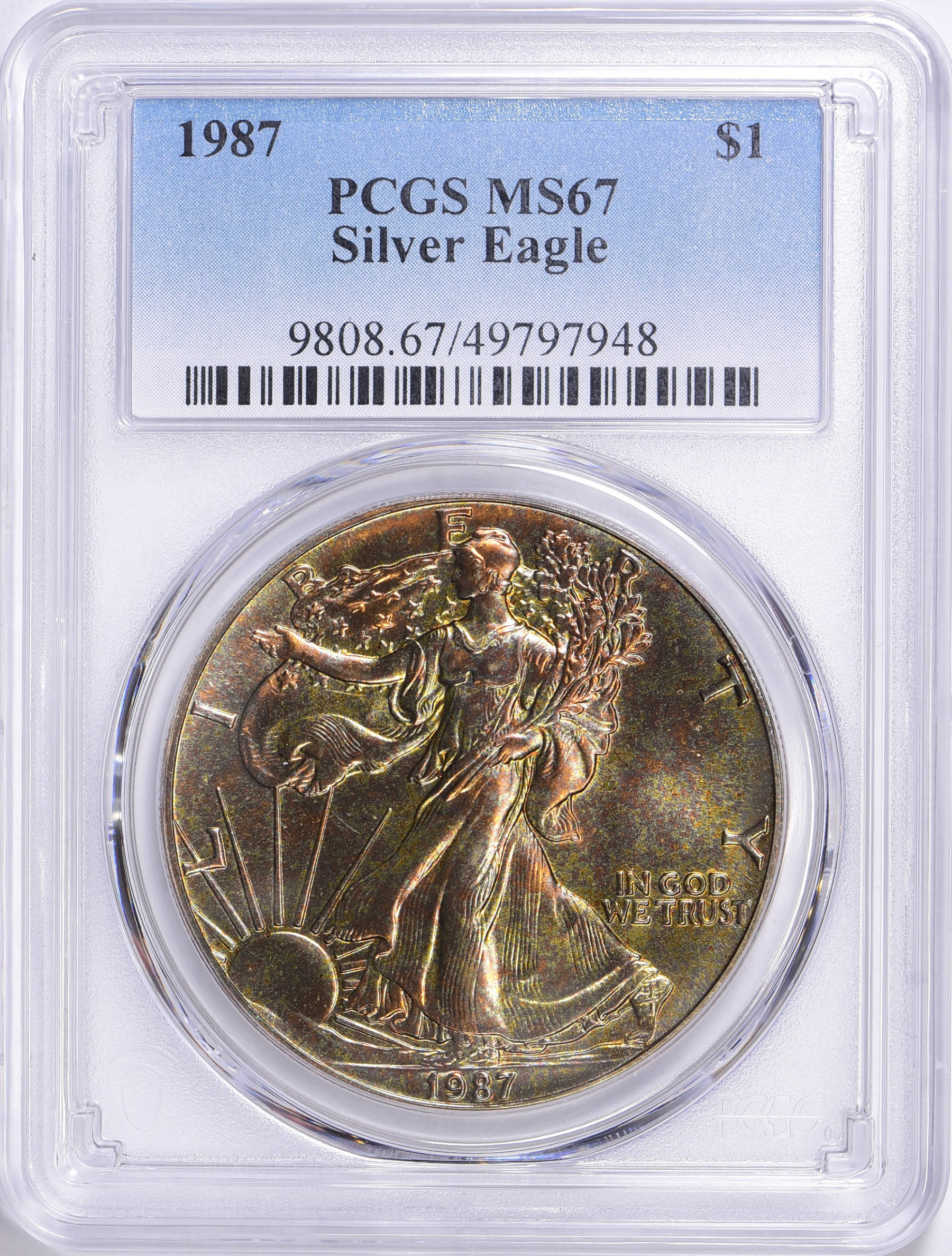 1987 $1 Silver Eagle PCGS MS-67 (Toned) (Item 1790706 ...