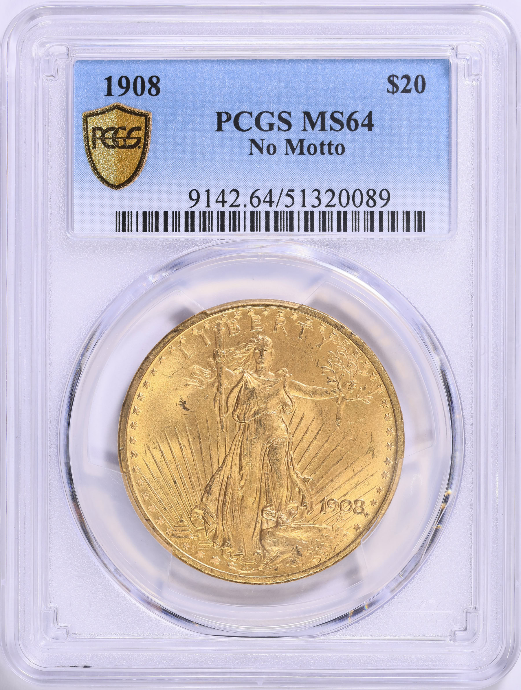 1908 Saint-Gaudens Gold Double Eagle No Motto PCGS MS-64 (Item 1790834) | GreatCollections Coin ...