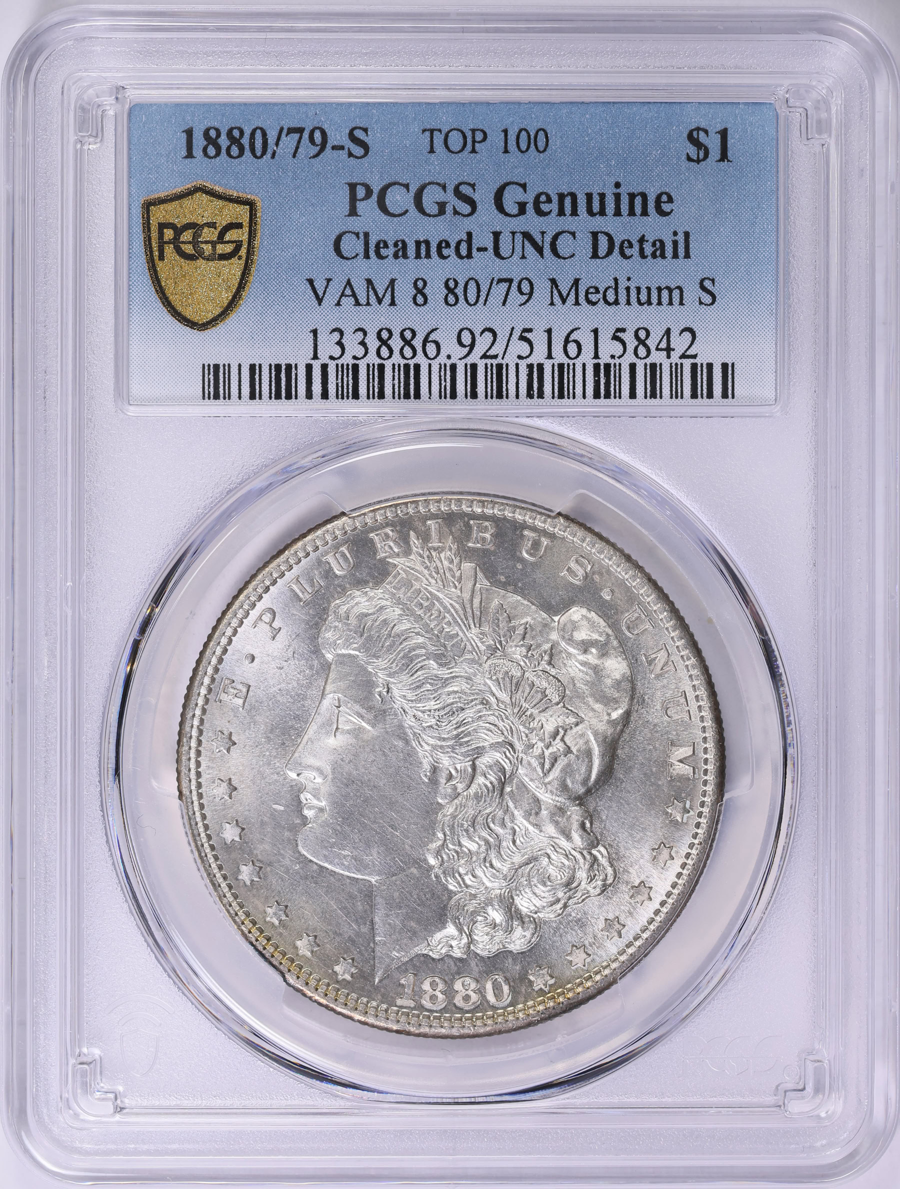1880/79-S Morgan Silver Dollar 80/79 Medium S VAM-8 Top 100 PCGS Genuine Unc Details (Item ...