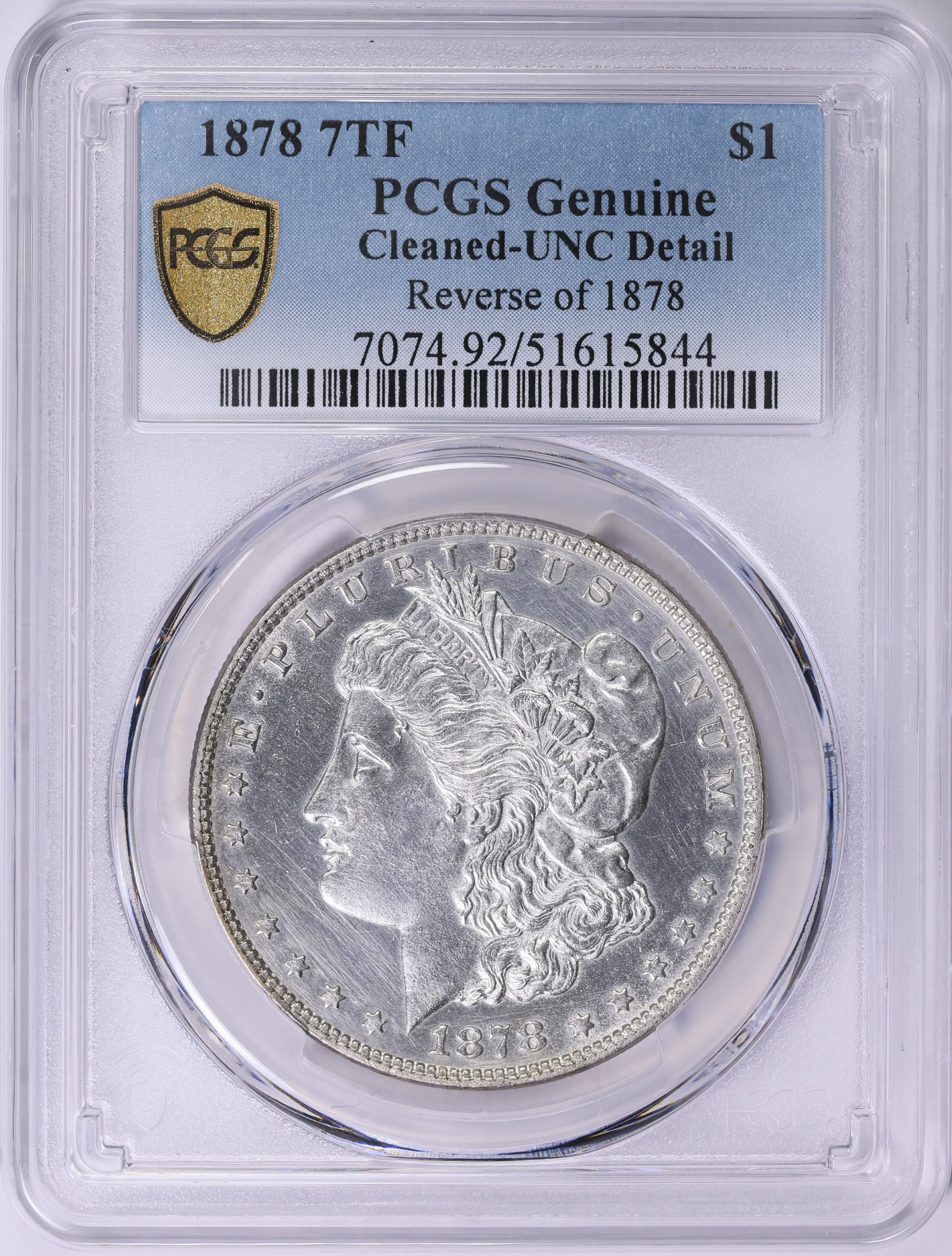1878 Morgan Silver Dollar 7 Tailfeathers, Reverse of 1878 PCGS Genuine Unc Details (Item 1790959 ...