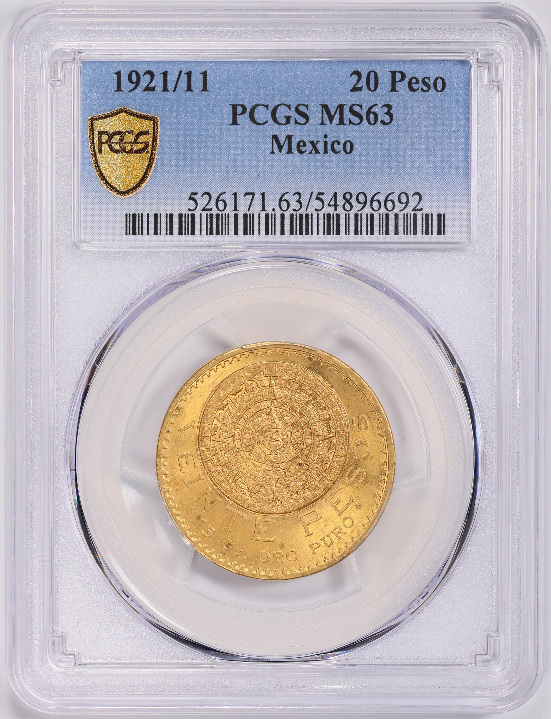 Mexico 1921/11 Gold 20 Pesos KM-478 PCGS MS-63 (AGW = 0.4822 Oz.) (Item 1790973 ...