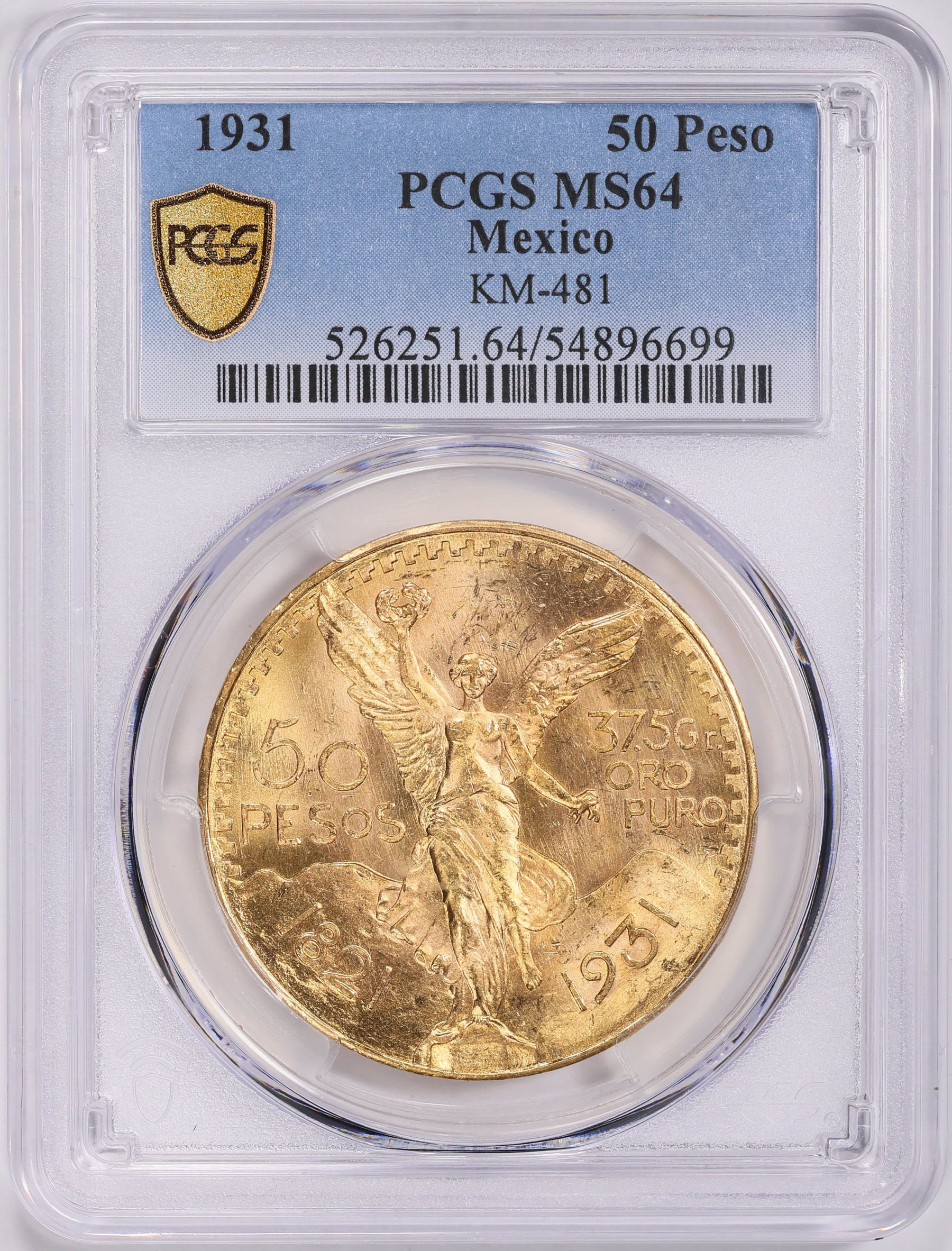 Mexico 1931 Gold 50 Pesos KM-481 PCGS MS-64 (AGW = 1.2057 Oz.) (Item 1790980) | GreatCollections ...
