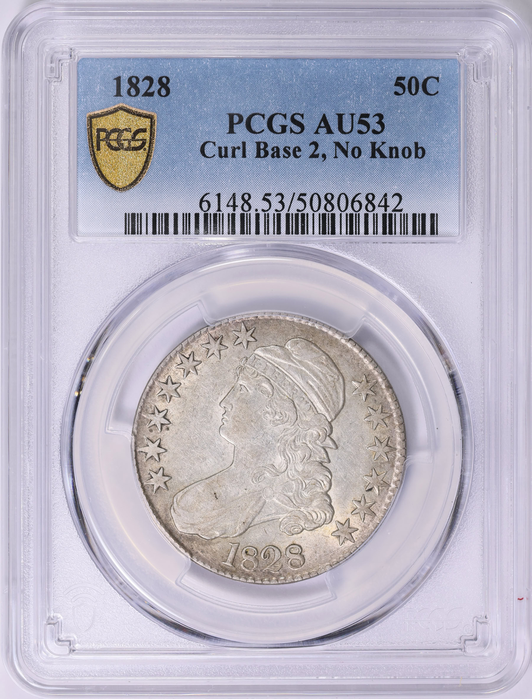 1828 Capped Bust Half Dollar Curl Base, No Knob 2 PCGS AU-53 (Item 1791115) | GreatCollections ...