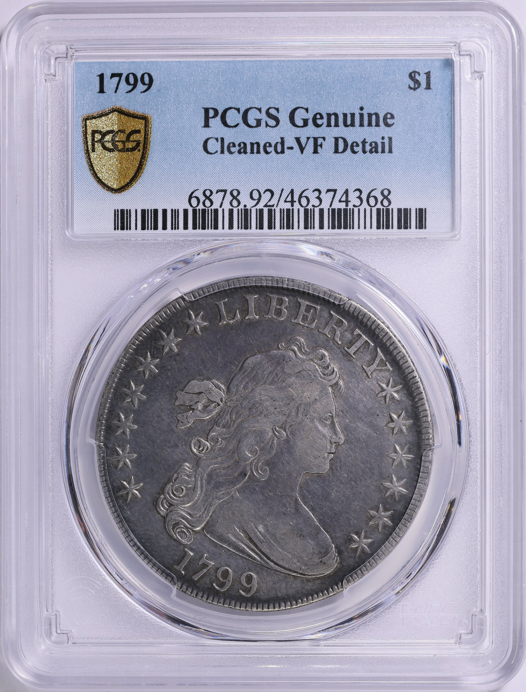 1799 Draped Bust Silver Dollar PCGS Genuine VF Details (Item 1791130) | GreatCollections Coin ...