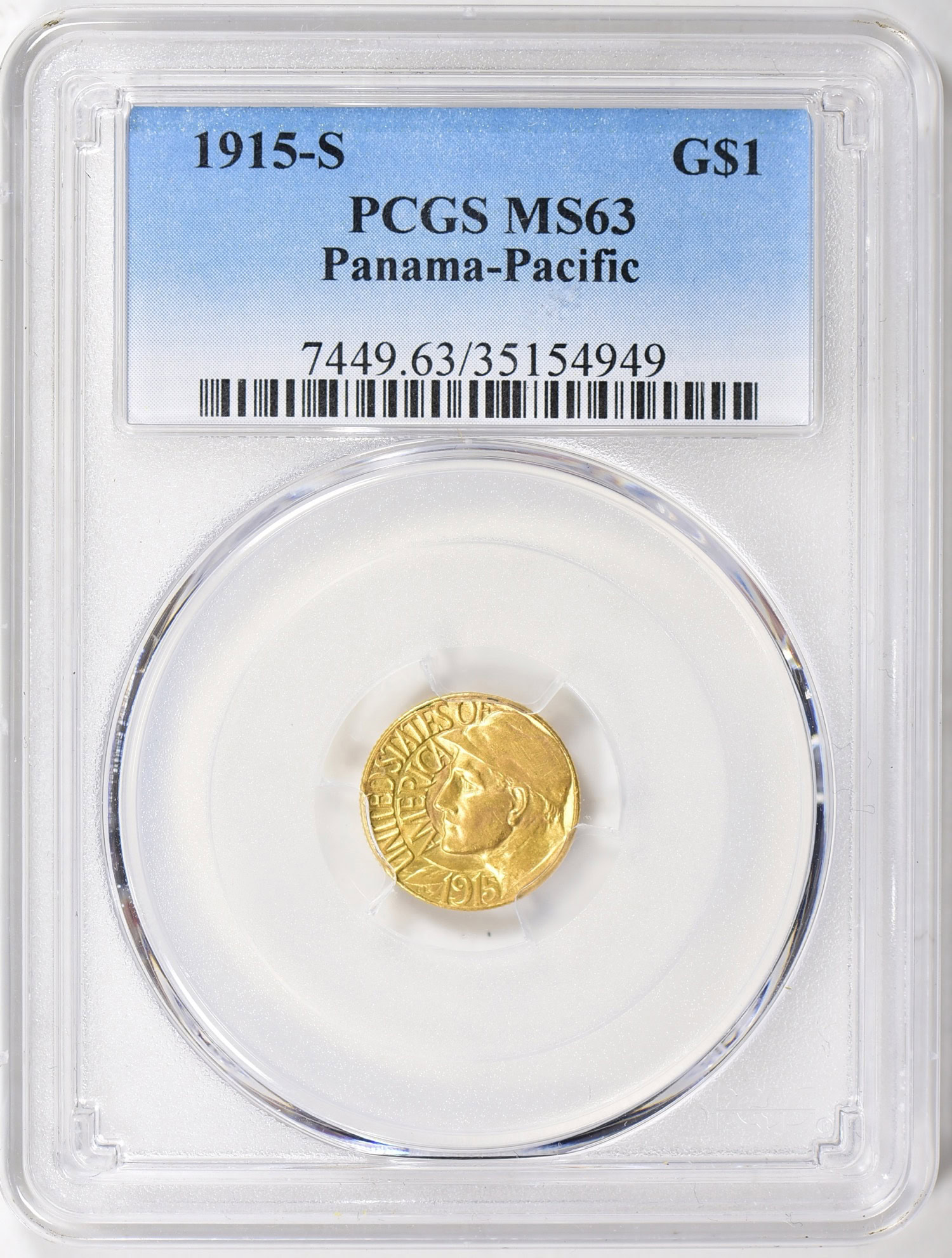 1915-S Panama-Pacific Exposition Gold Dollar PCGS MS-63 (Item 1791159) | GreatCollections Coin ...