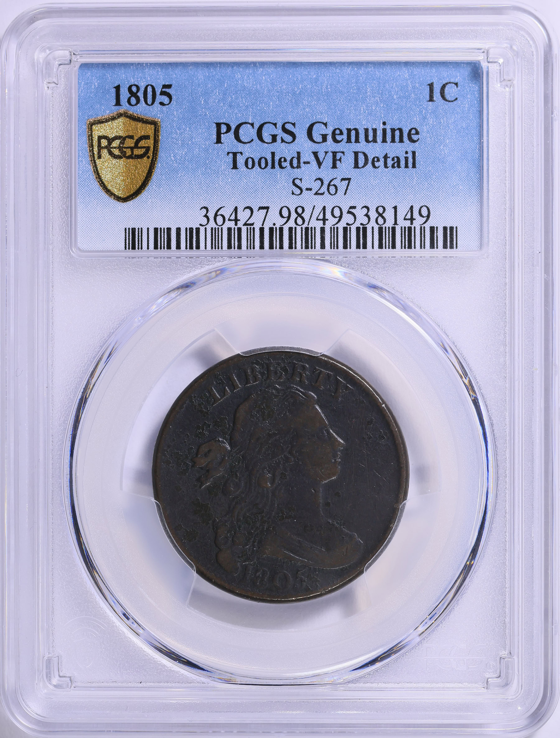1805 Draped Bust Cent Sheldon 267 PCGS Genuine VF Details (Item 1791951) | GreatCollections Coin ...