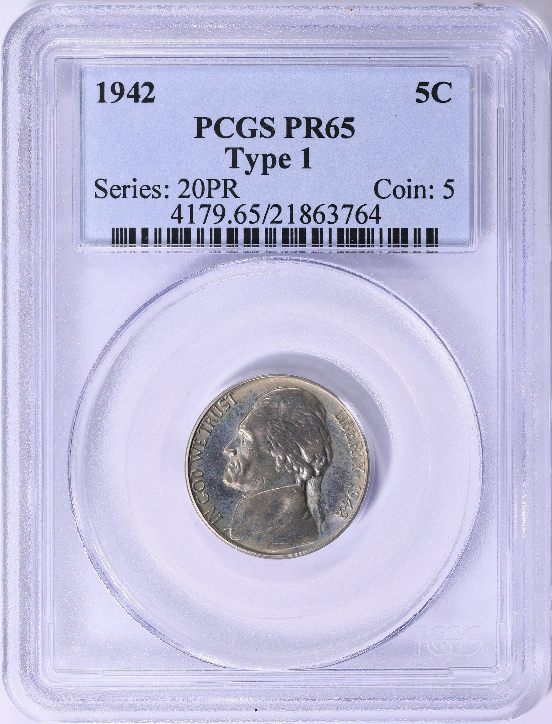 1942 Jefferson Nickel Type 1 PCGS Proof-65 (Item 1791967) | GreatCollections Coin Auctions