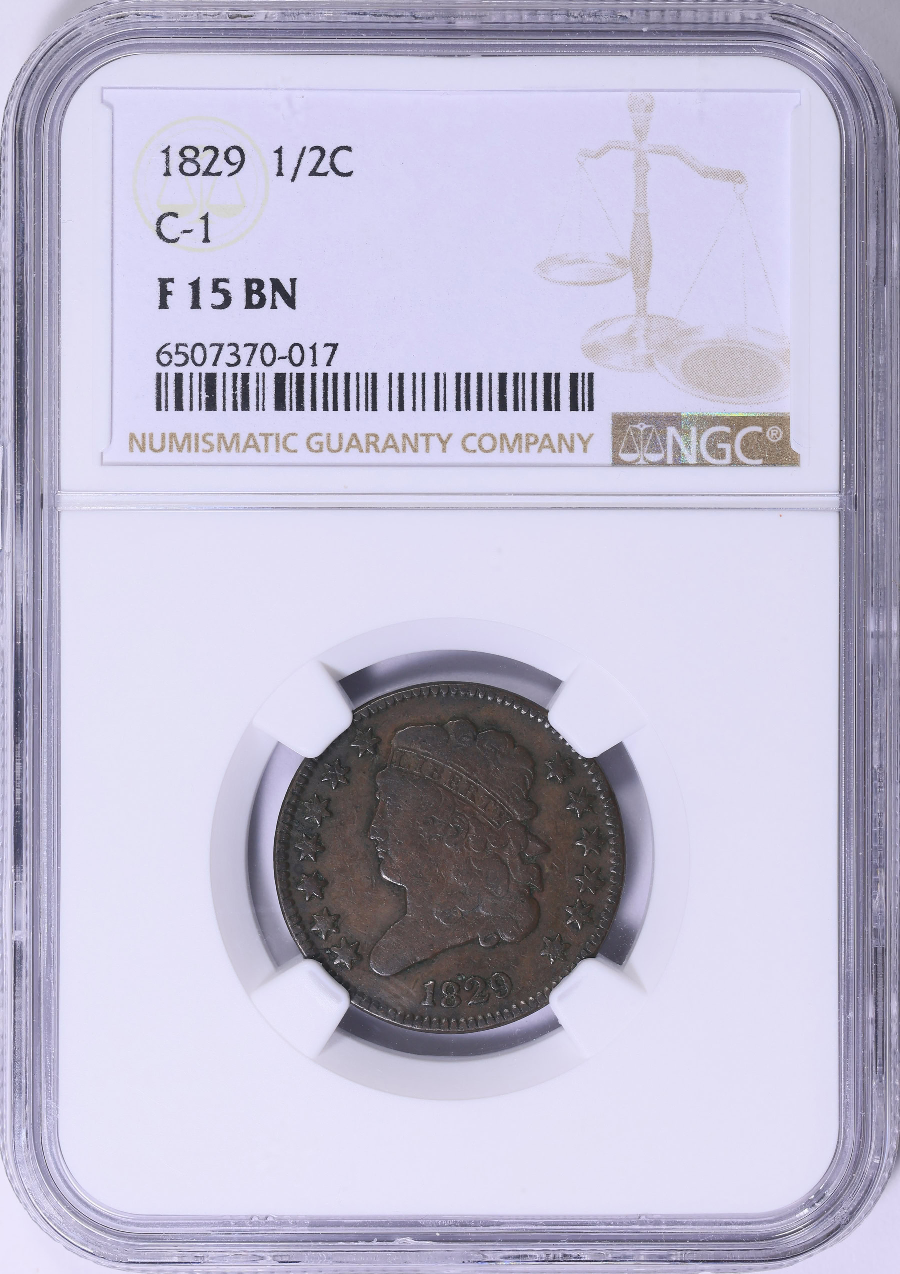 1829 Classic Half Cent Cohen 1 NGC F-15 BN (Item 1792008) | GreatCollections Coin Auctions