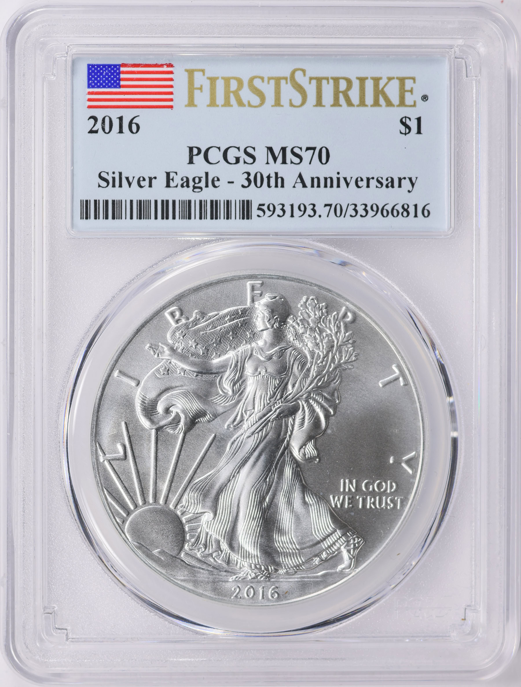 2016 $1 Silver Eagle First Strike 30th Anniversary PCGS MS-70 (Item 1792023) | GreatCollections ...