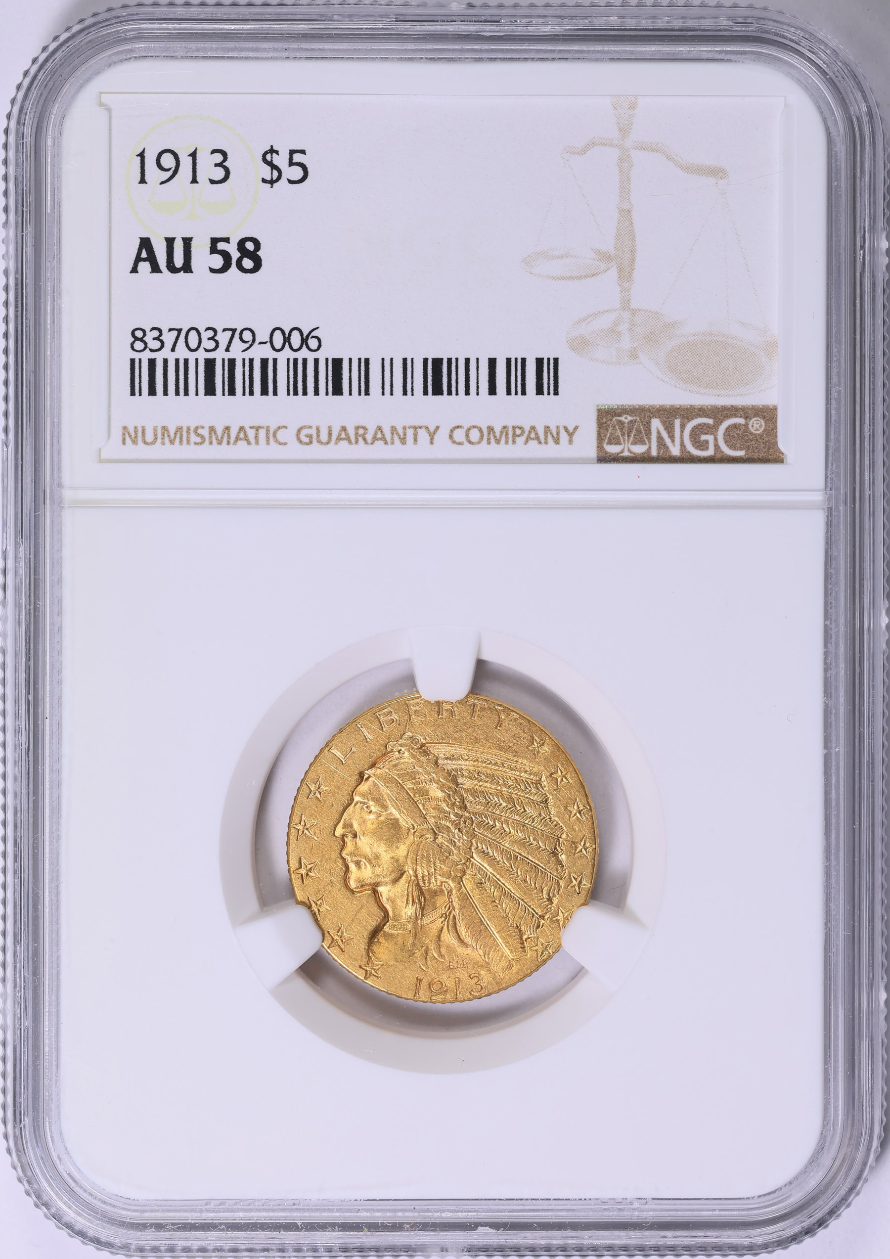 1913 Indian Gold Half Eagle NGC AU-58 (Item 1792043) | GreatCollections Coin Auctions
