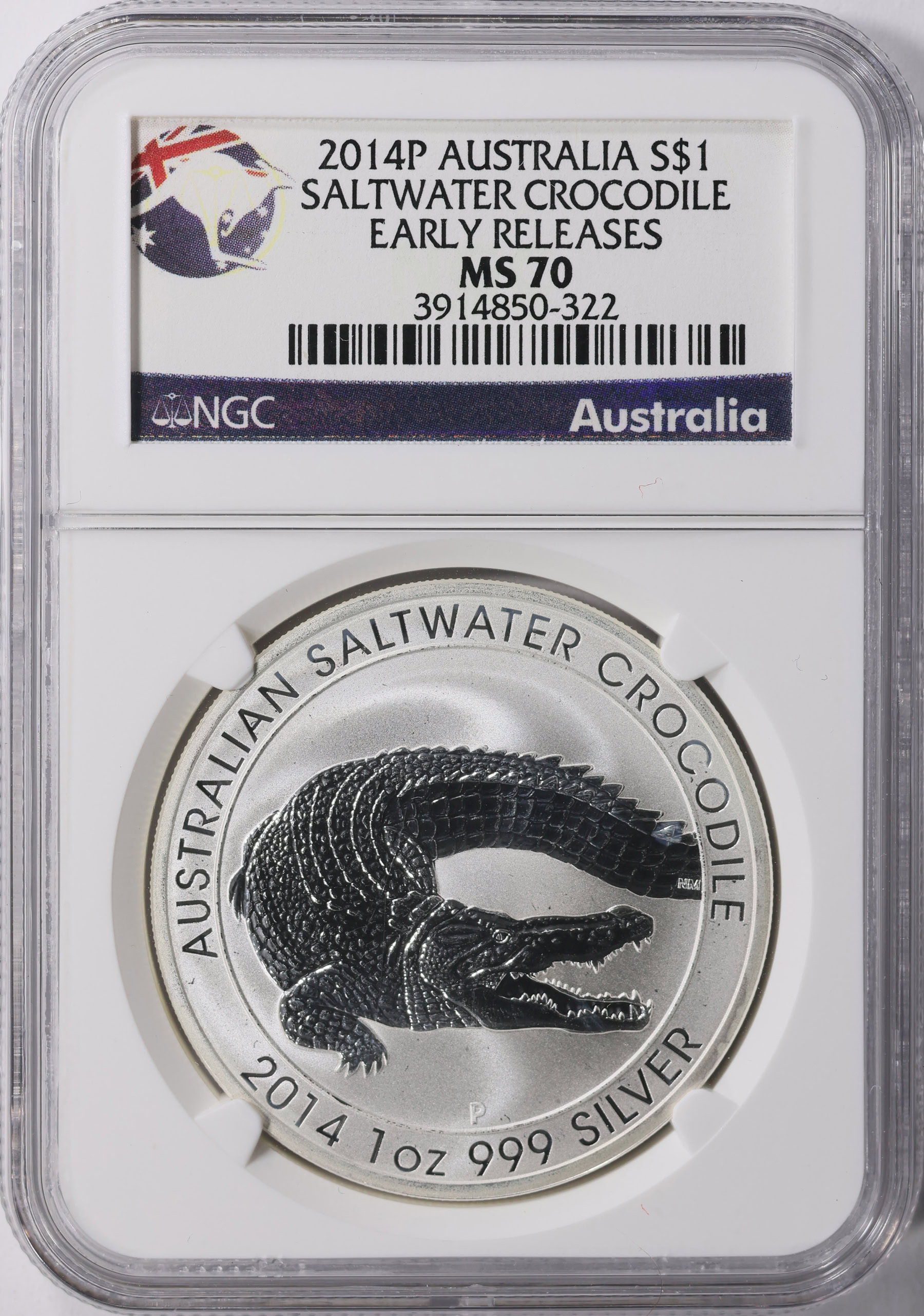 Australia 2014-P Silver Dollar Saltwater Crocodile Early Releases NGC ...