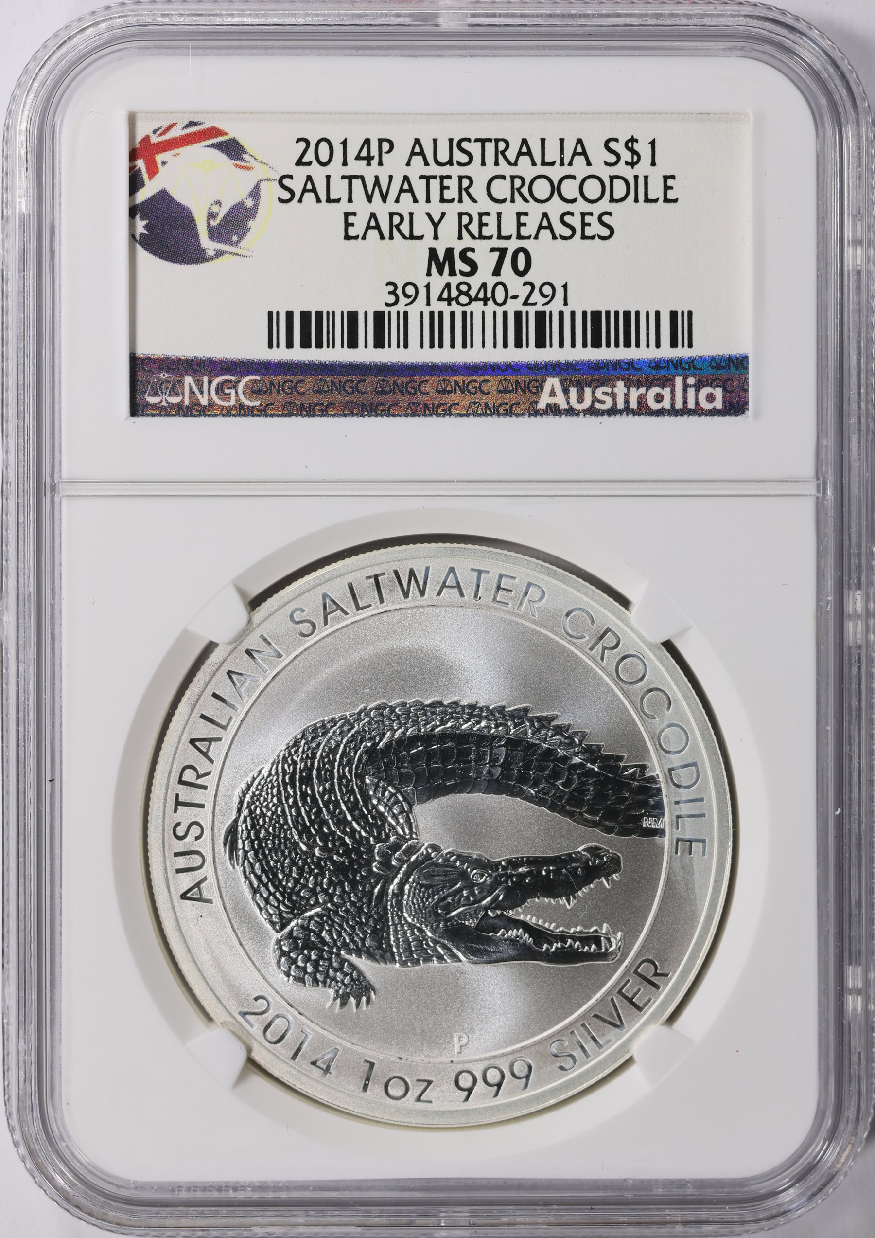 Australia 2014-P Silver Dollar Saltwater Crocodile Early Releases NGC ...
