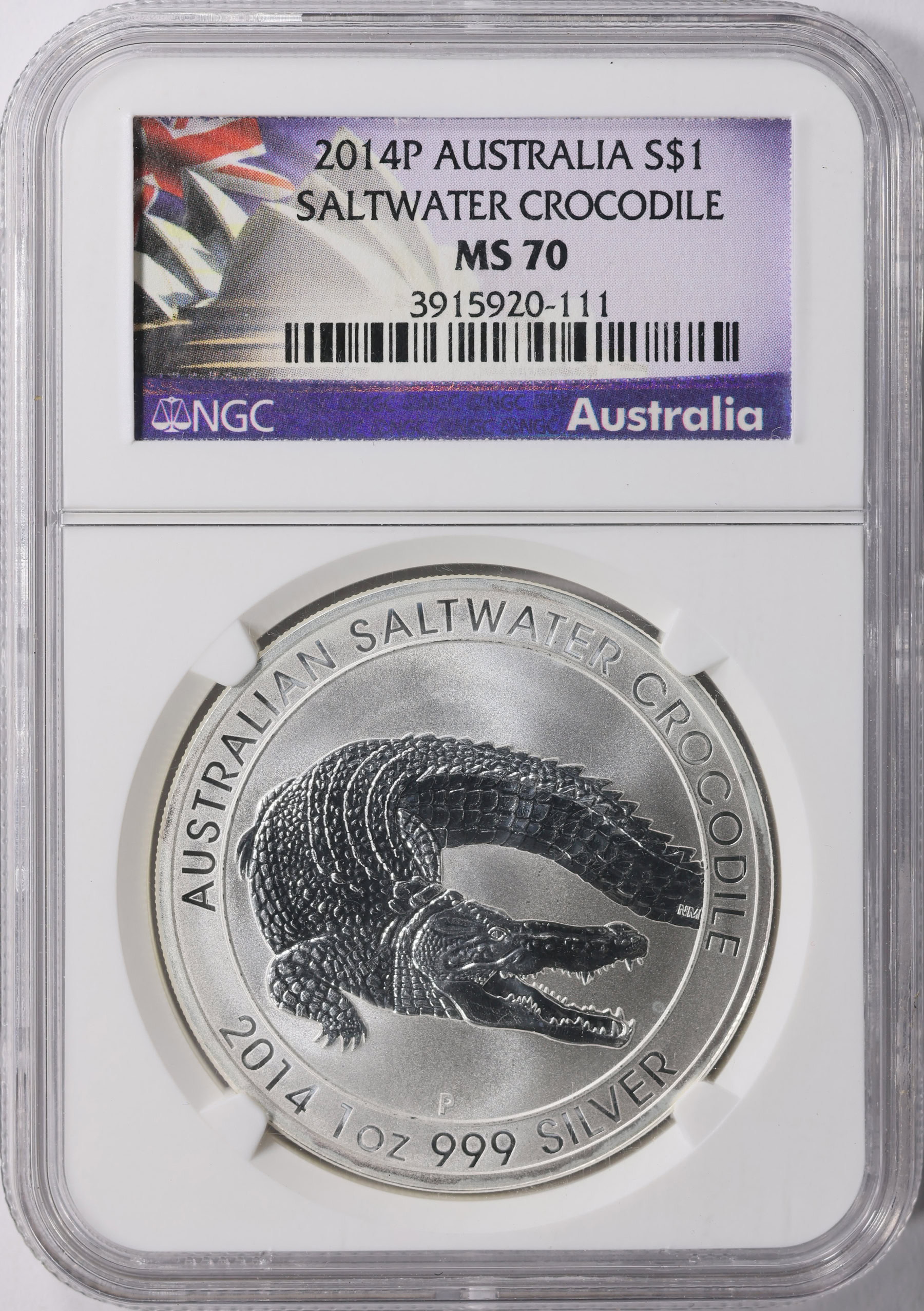 Australia 2014-P Silver Dollar Saltwater Crocodile NGC MS-70 (ASW = 0. ...
