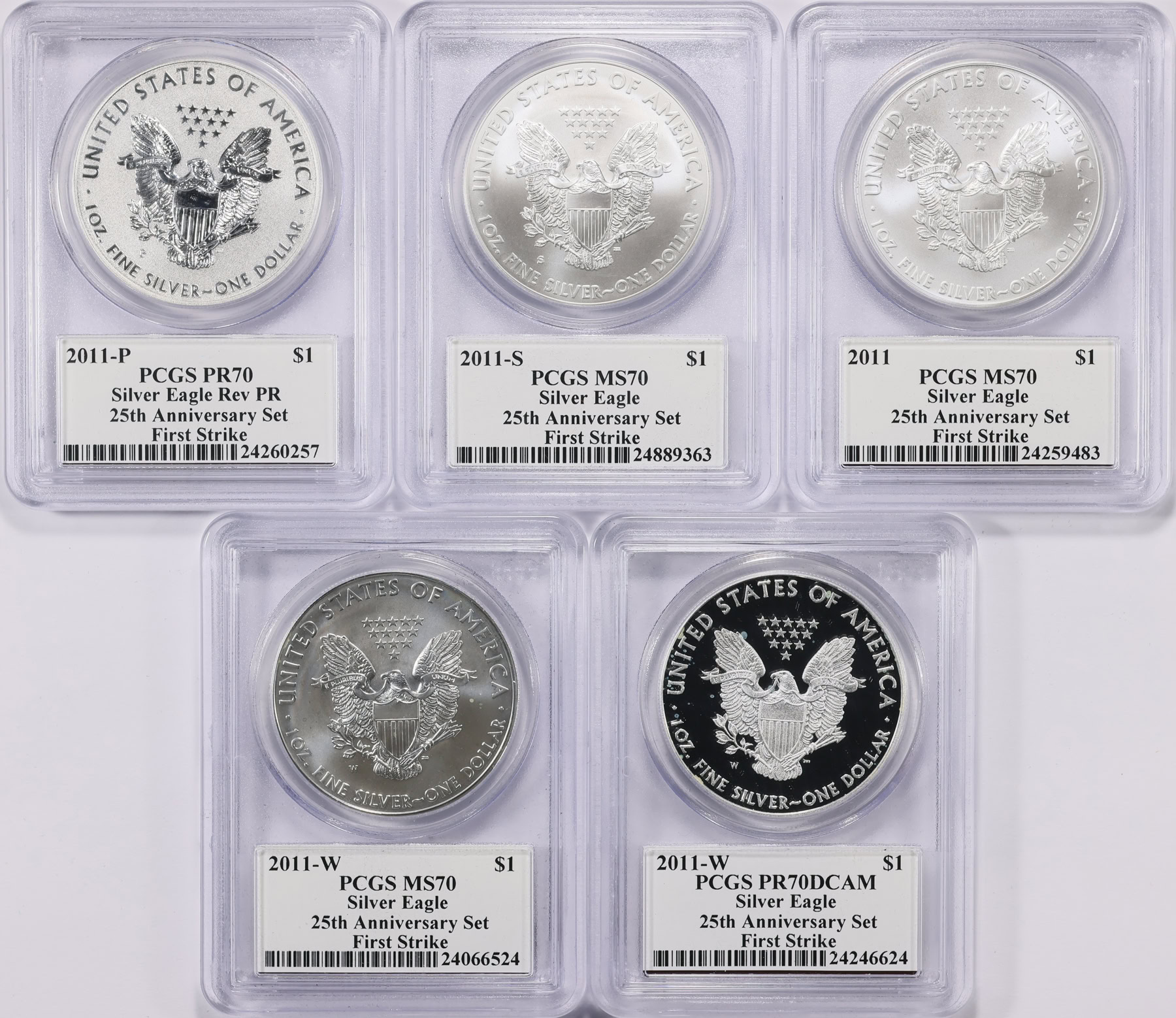 2011 25th Anniversary $1 Silver Eagle Set First Strike PCGS MS-70/Proof ...