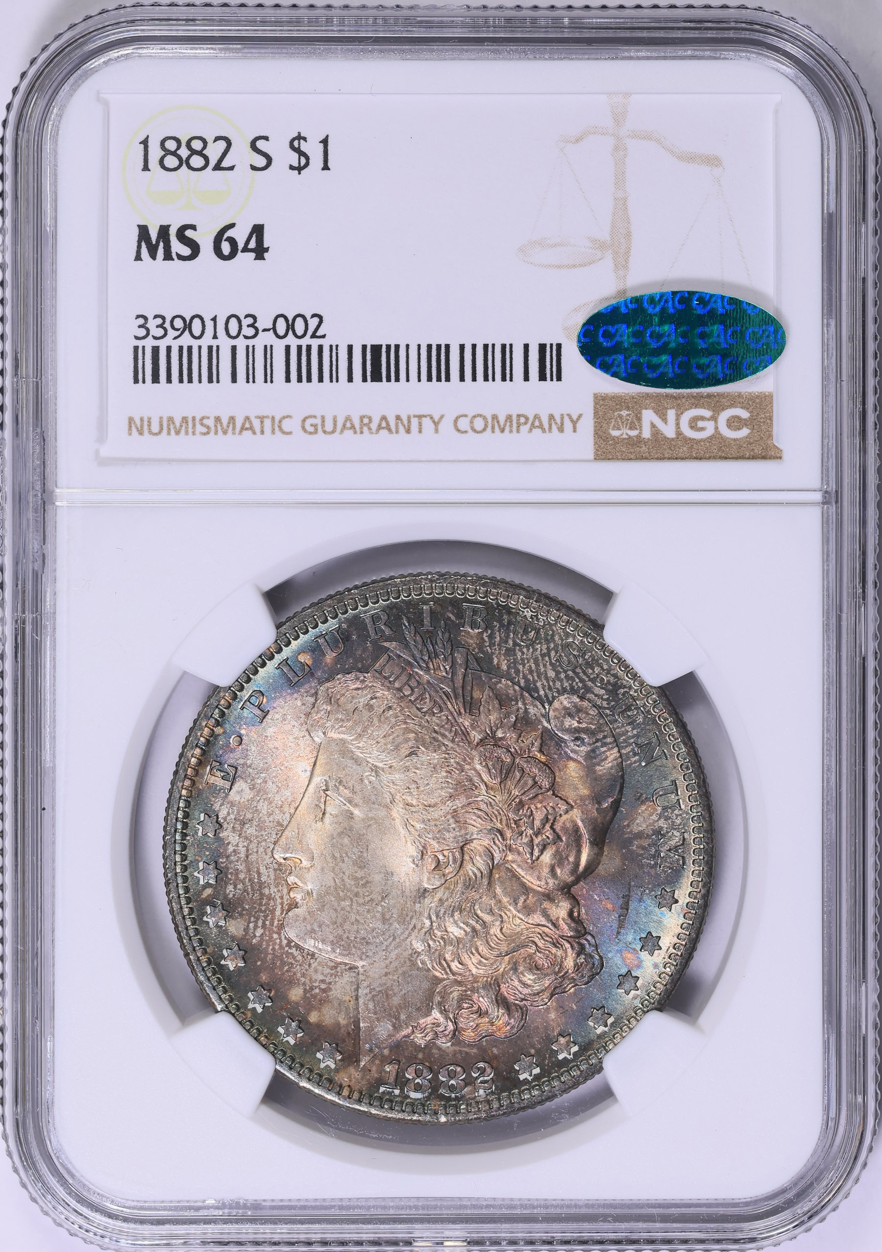 1882-S Morgan Silver Dollar NGC MS-64 (CAC Green) (Toned) (Item 1792189) | GreatCollections Coin ...