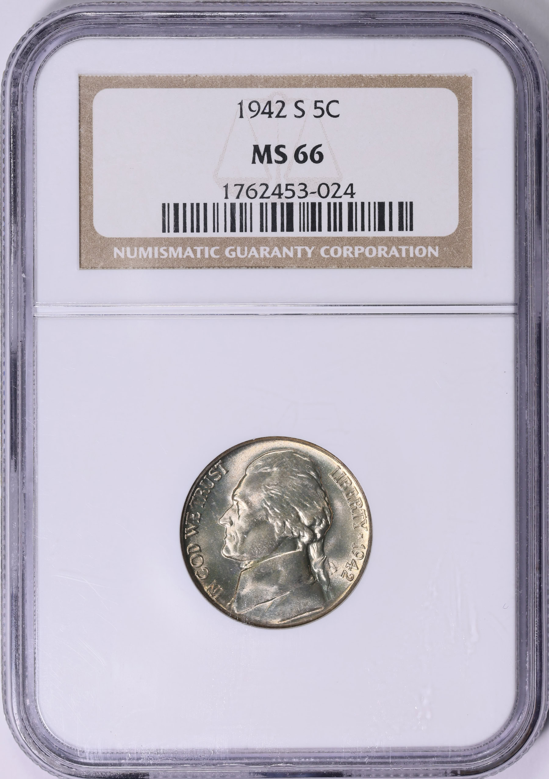 1942-S Jefferson Nickel NGC MS-66 (Item 1792277) | GreatCollections Coin Auctions