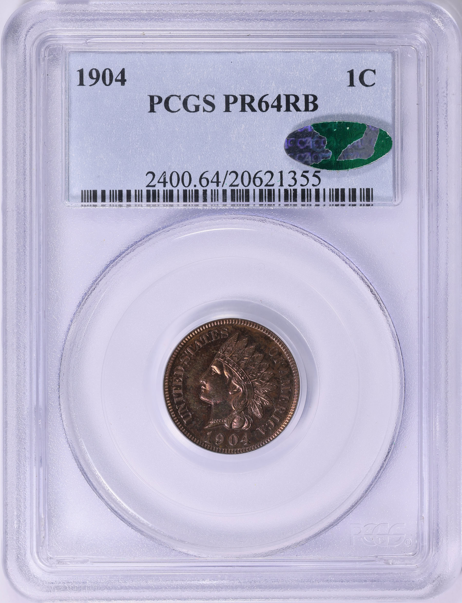 1904 Indian Cent PCGS Proof-64 RB (CAC Green) (Toned) (Item 1792328) | GreatCollections Coin ...