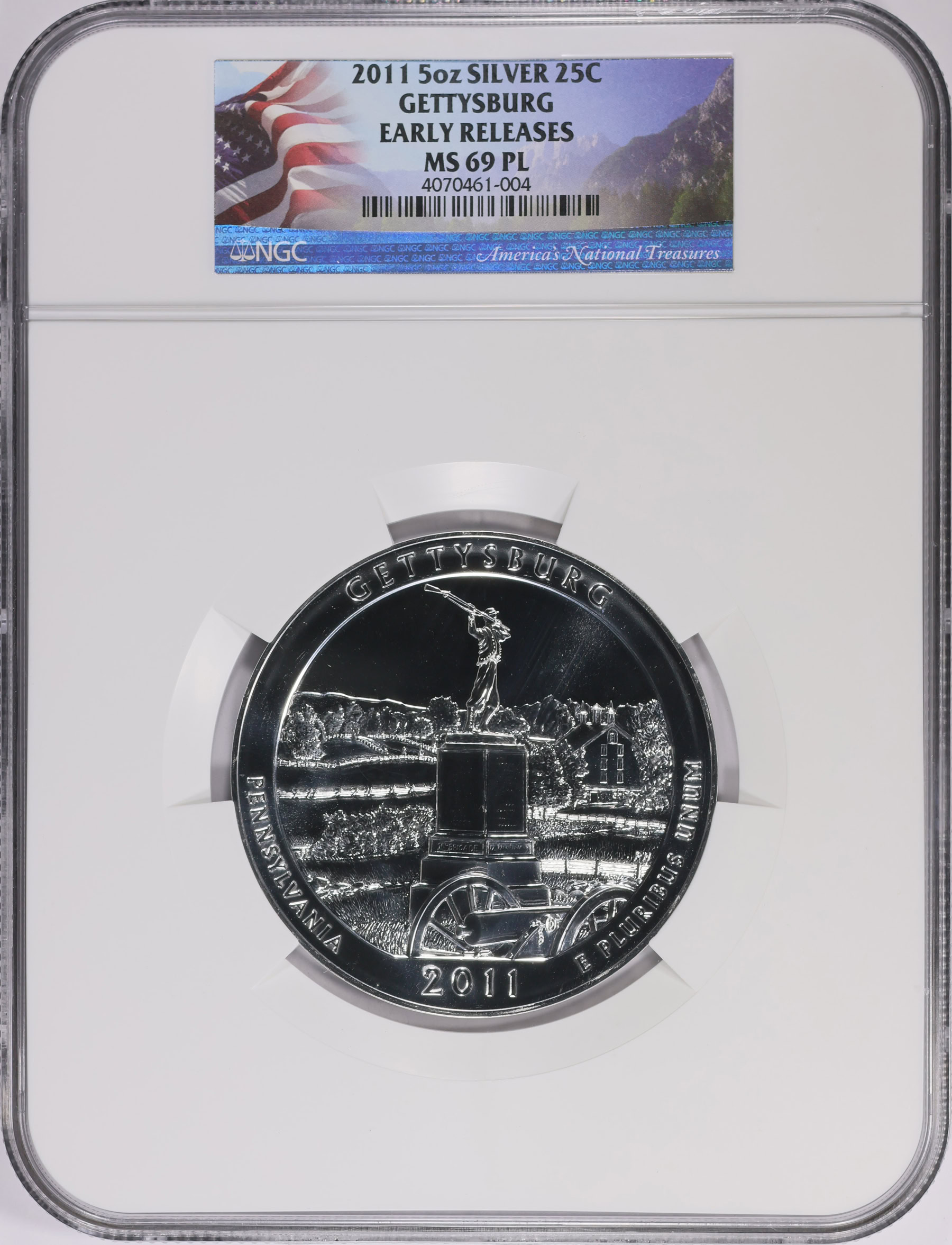 2011 America the Beautiful 5 oz. Silver Quarter Gettysburg NP Early ...