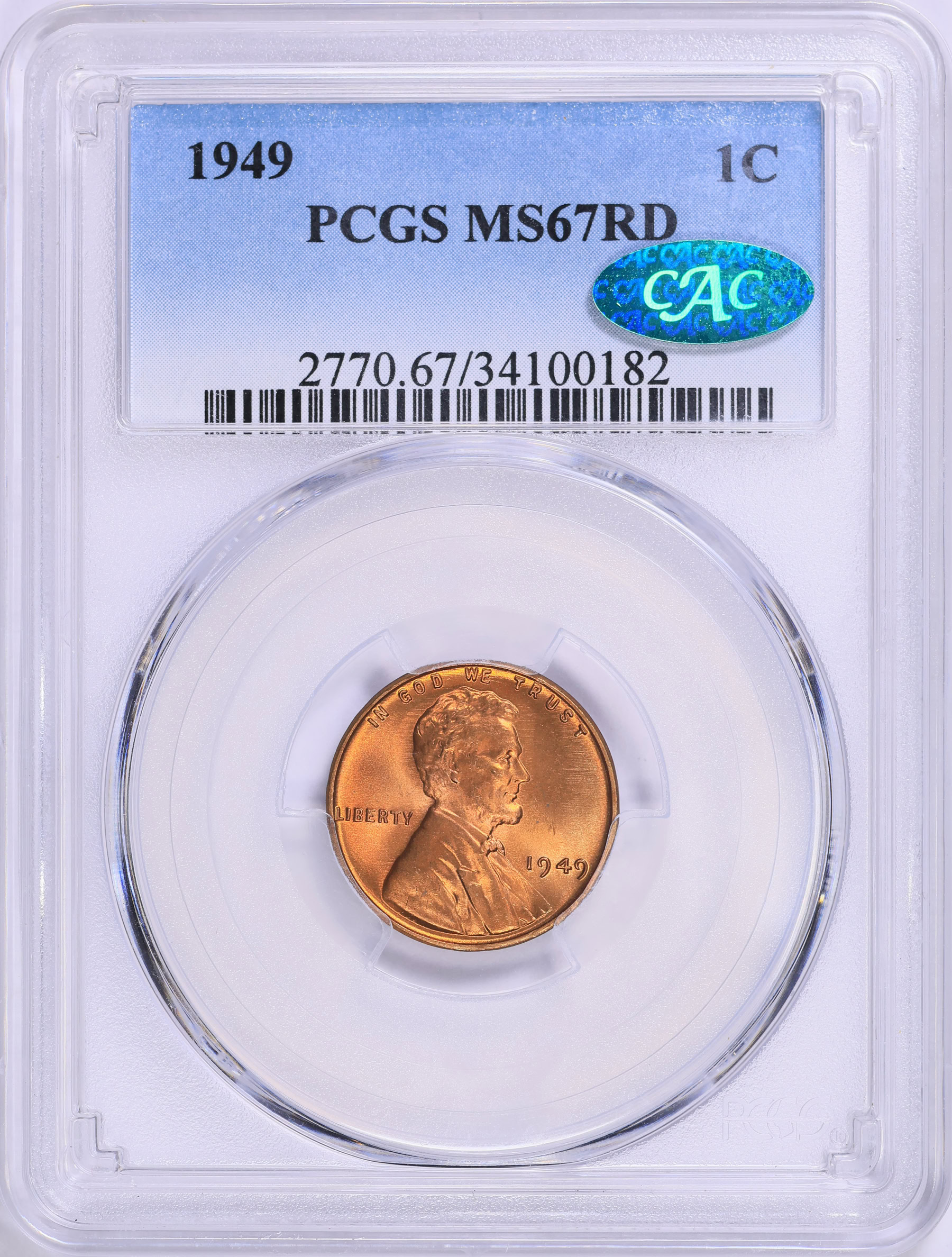 1949 Lincoln Cent PCGS MS-67 RD (CAC Green) (Item 1792402) | GreatCollections Coin Auctions