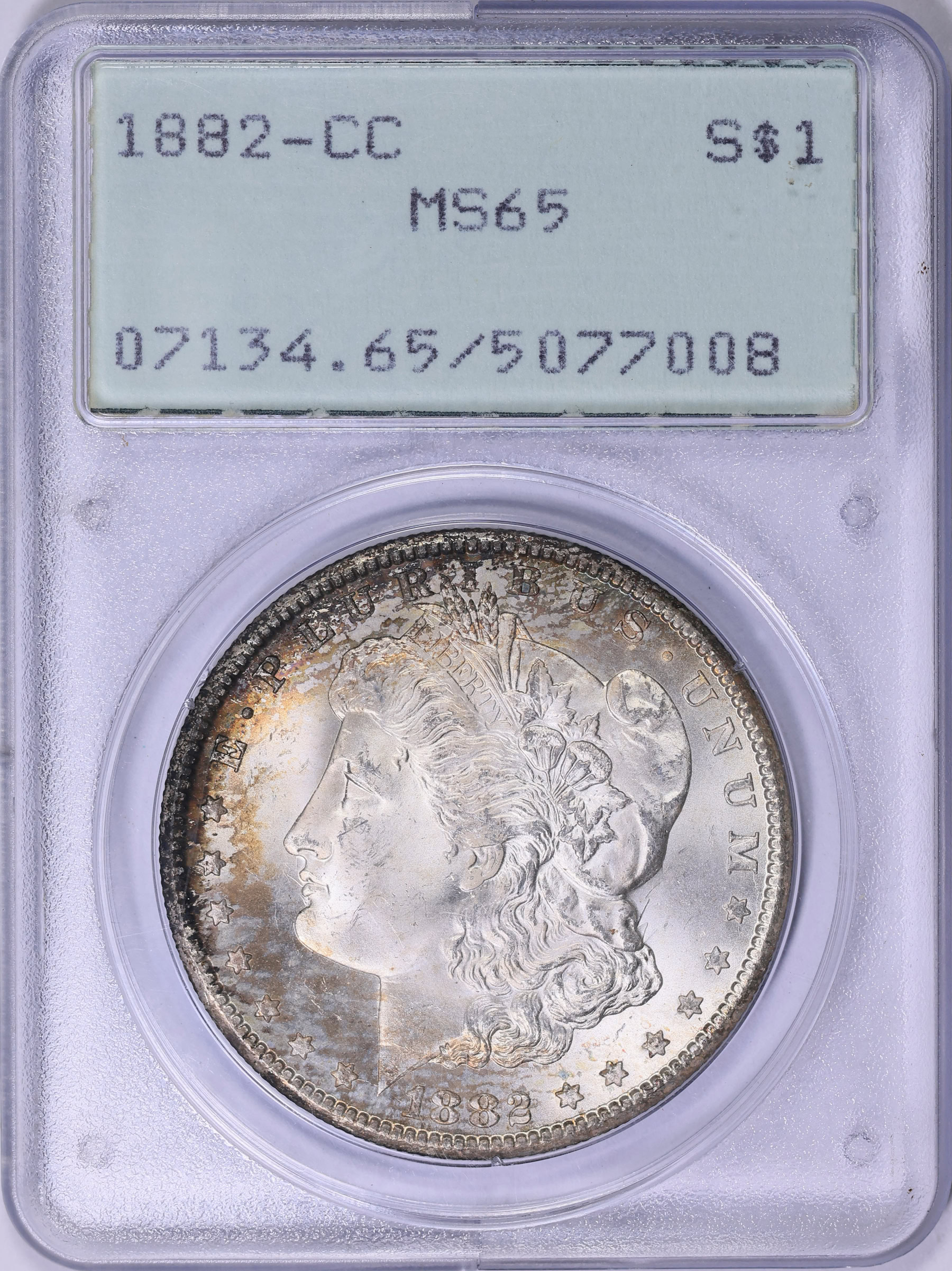 1882-CC Morgan Silver Dollar PCGS MS-65 OGH (1st Gen) (Toned) (Item 1792413) | GreatCollections ...