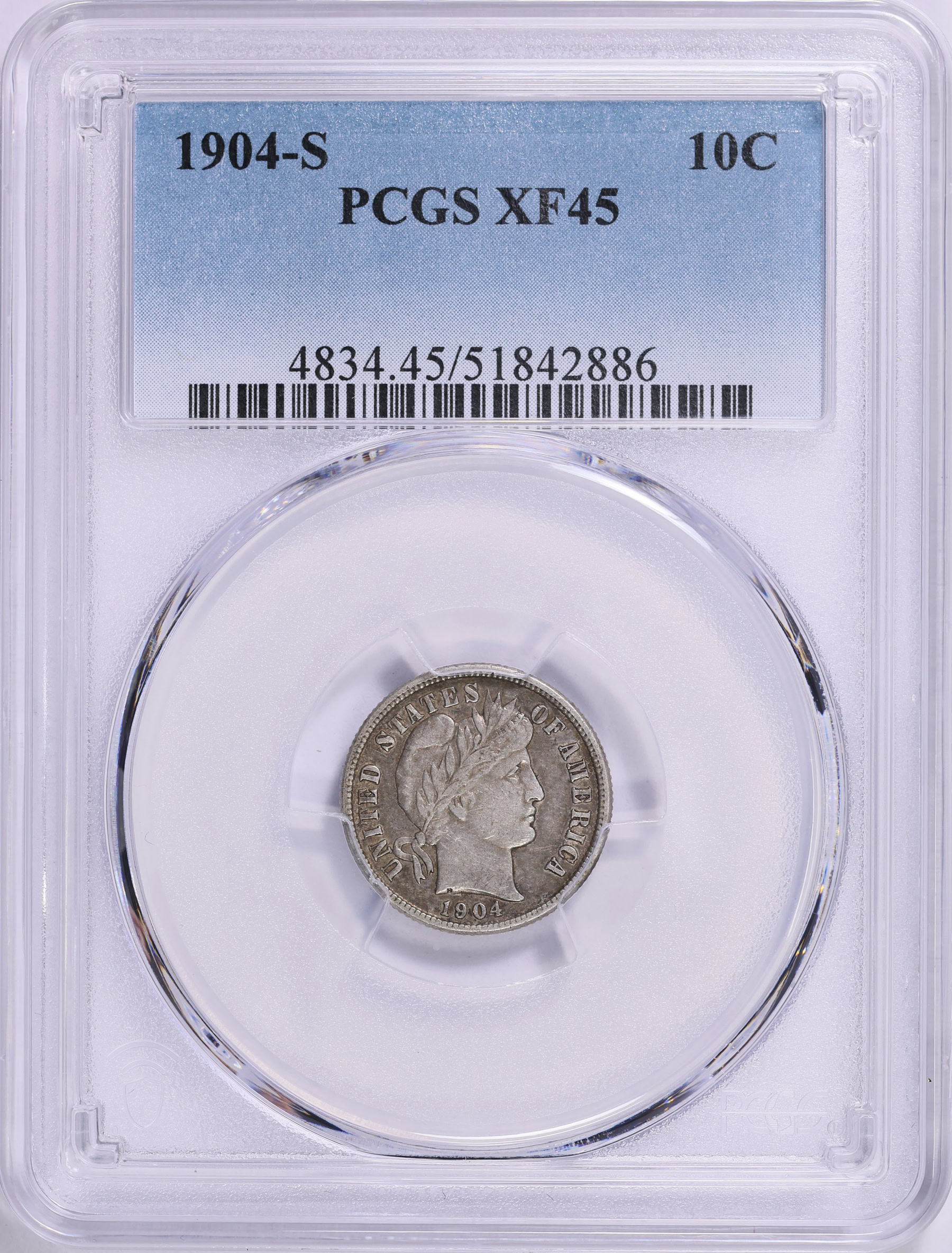 1904-S Barber Dime PCGS XF-45 (Item 1792490) | GreatCollections Coin Auctions