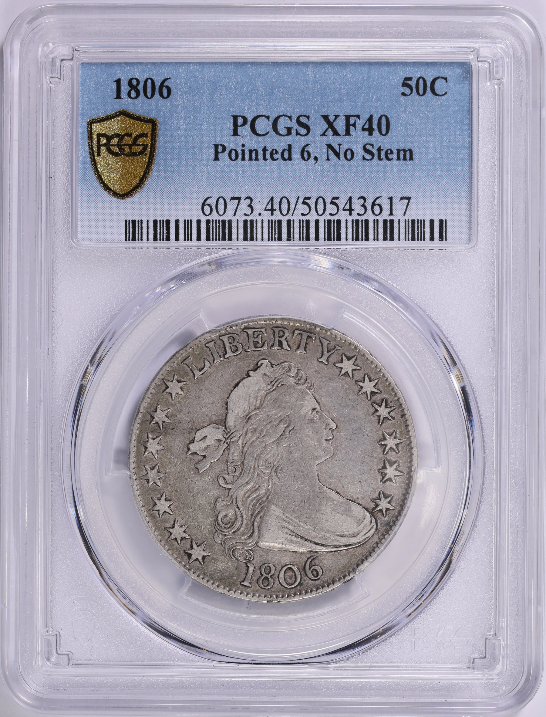 1806 Draped Bust Half Dollar Pointed 6, No Stem PCGS XF-40 (Item 1792583) | GreatCollections ...