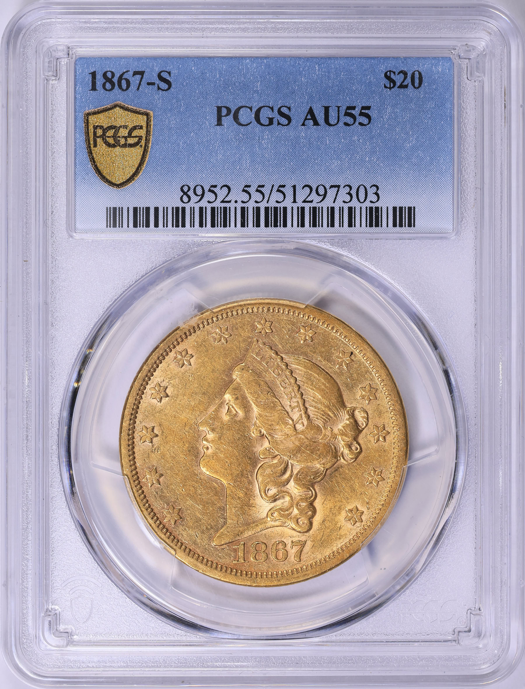 1867-S Liberty Gold Double Eagle PCGS AU-55 (Item 1792584) | GreatCollections Coin Auctions