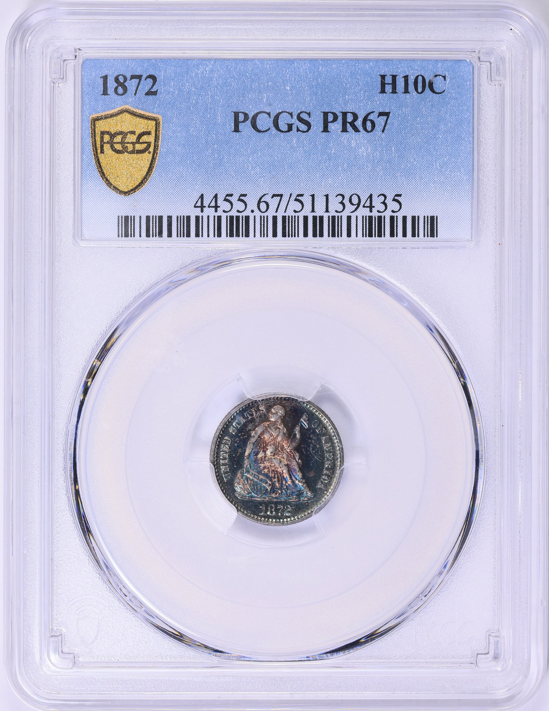 1872 Seated Liberty Half Dime PCGS Proof-67 (Toned) (Item 1792588) | GreatCollections Coin Auctions