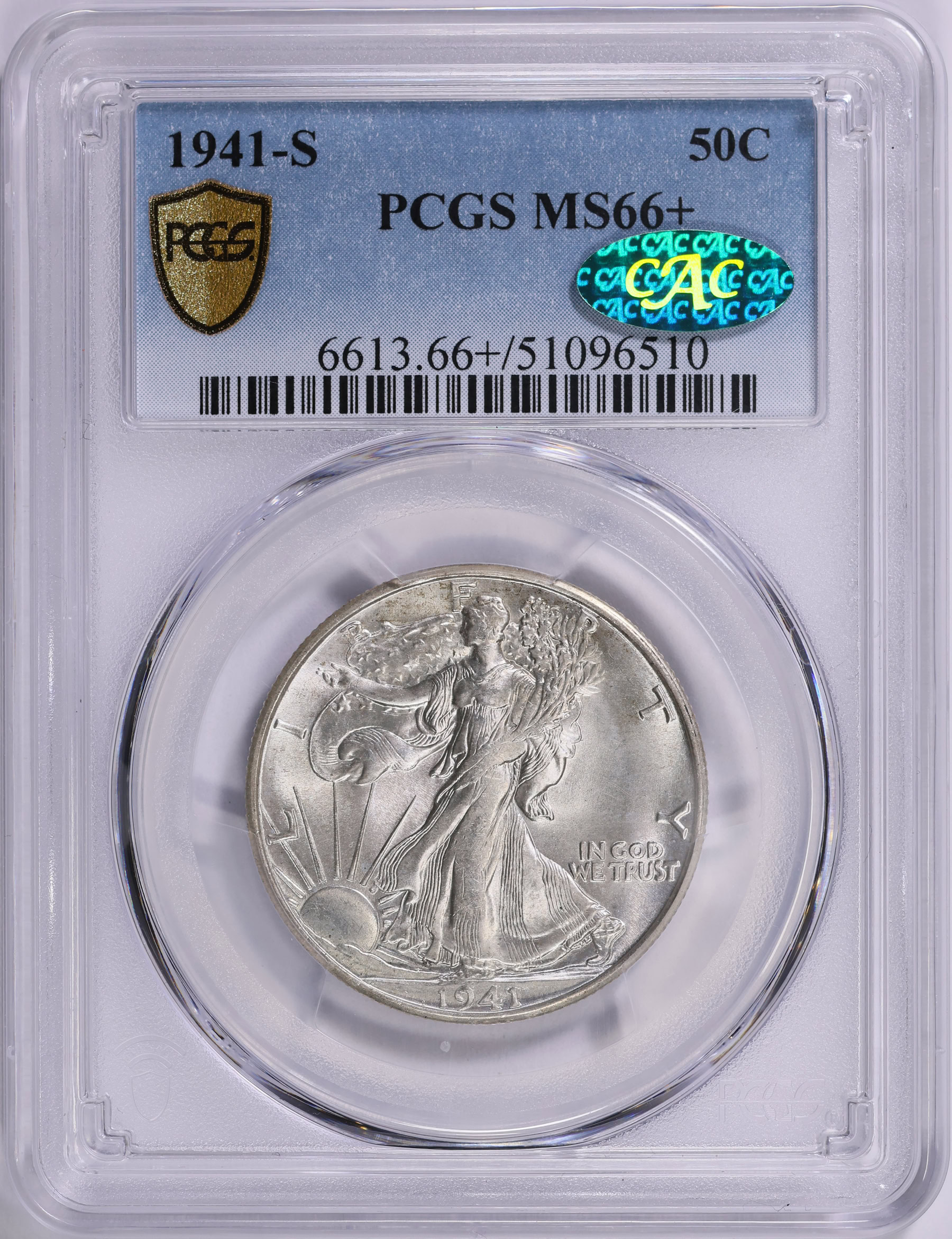 1941-S Walking Liberty Half Dollar PCGS MS-66+ (CAC Green) (Item 1792590) | GreatCollections ...