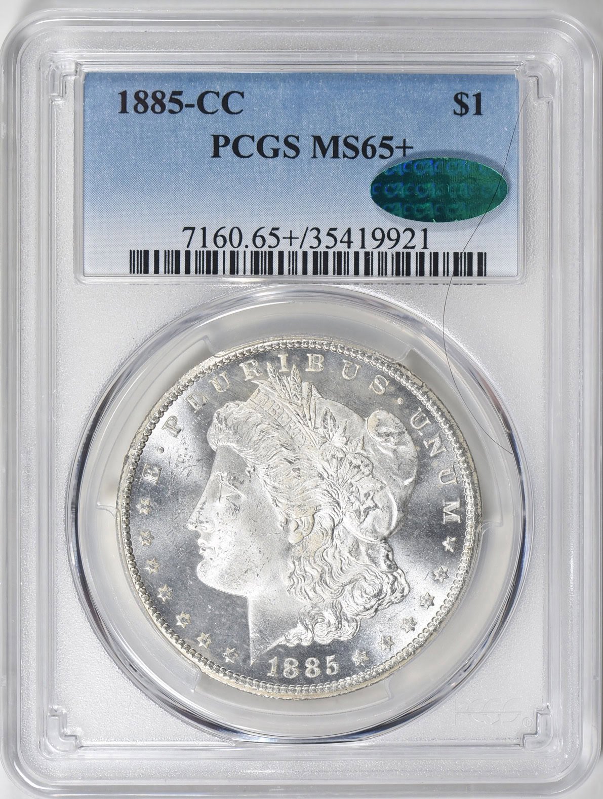 1885-CC Morgan Silver Dollar PCGS MS-65+ (CAC Green) (Item 1792605) | GreatCollections Coin Auctions