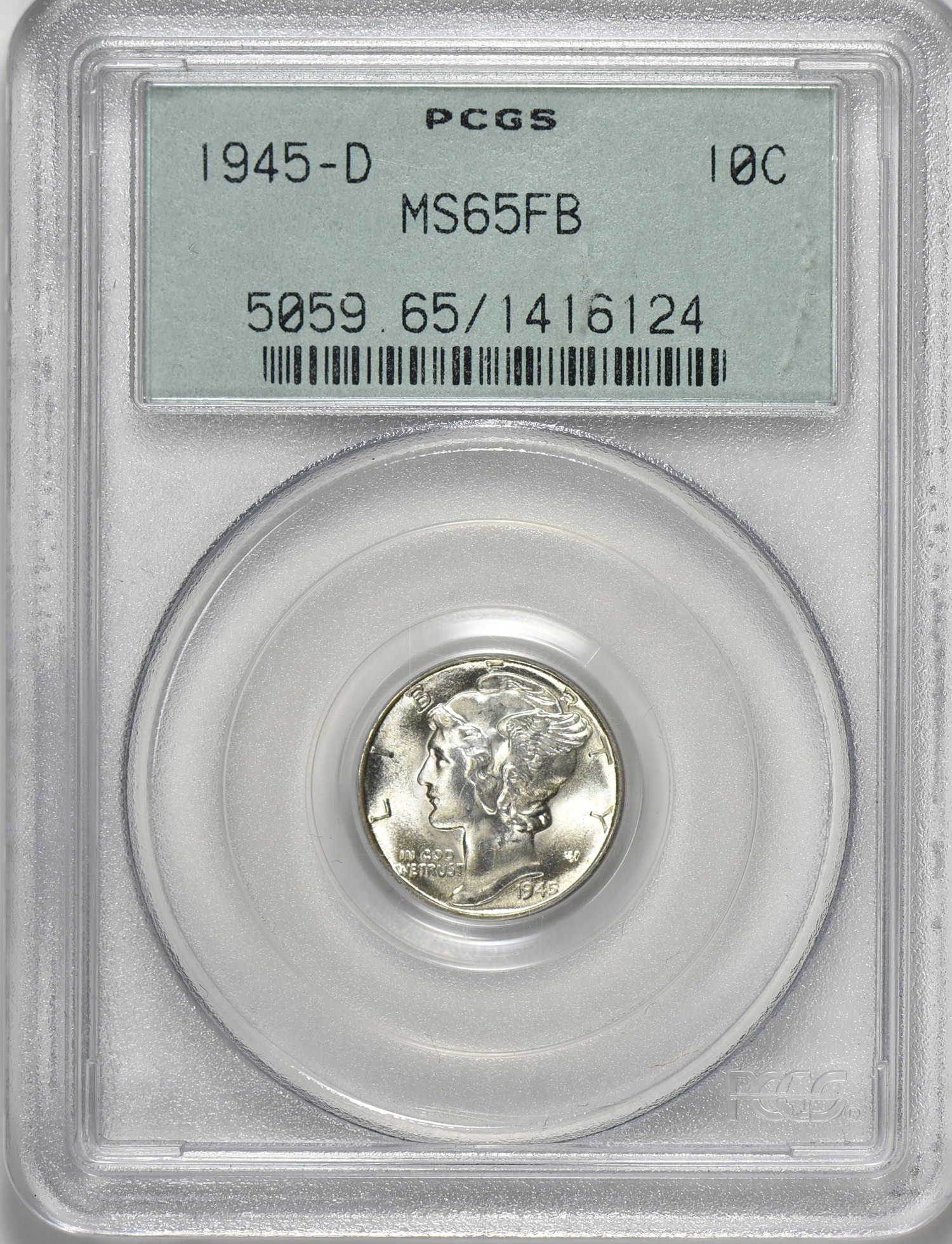 1945-D Mercury Dime PCGS MS-65 FB OGH (Item 1792620) | GreatCollections Coin Auctions