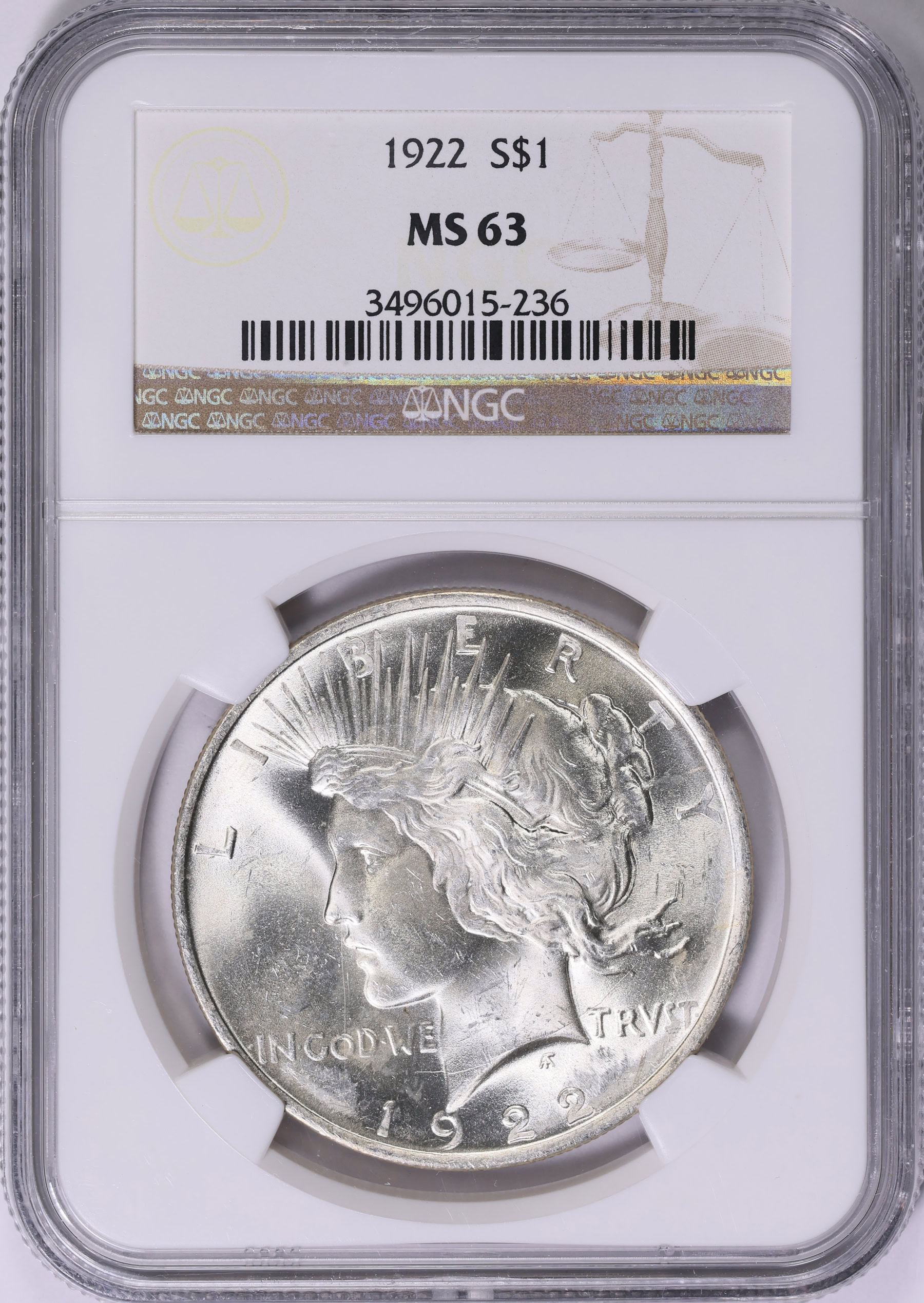 1922 Peace Silver Dollar NGC MS-63 (Item 1792657) | GreatCollections ...
