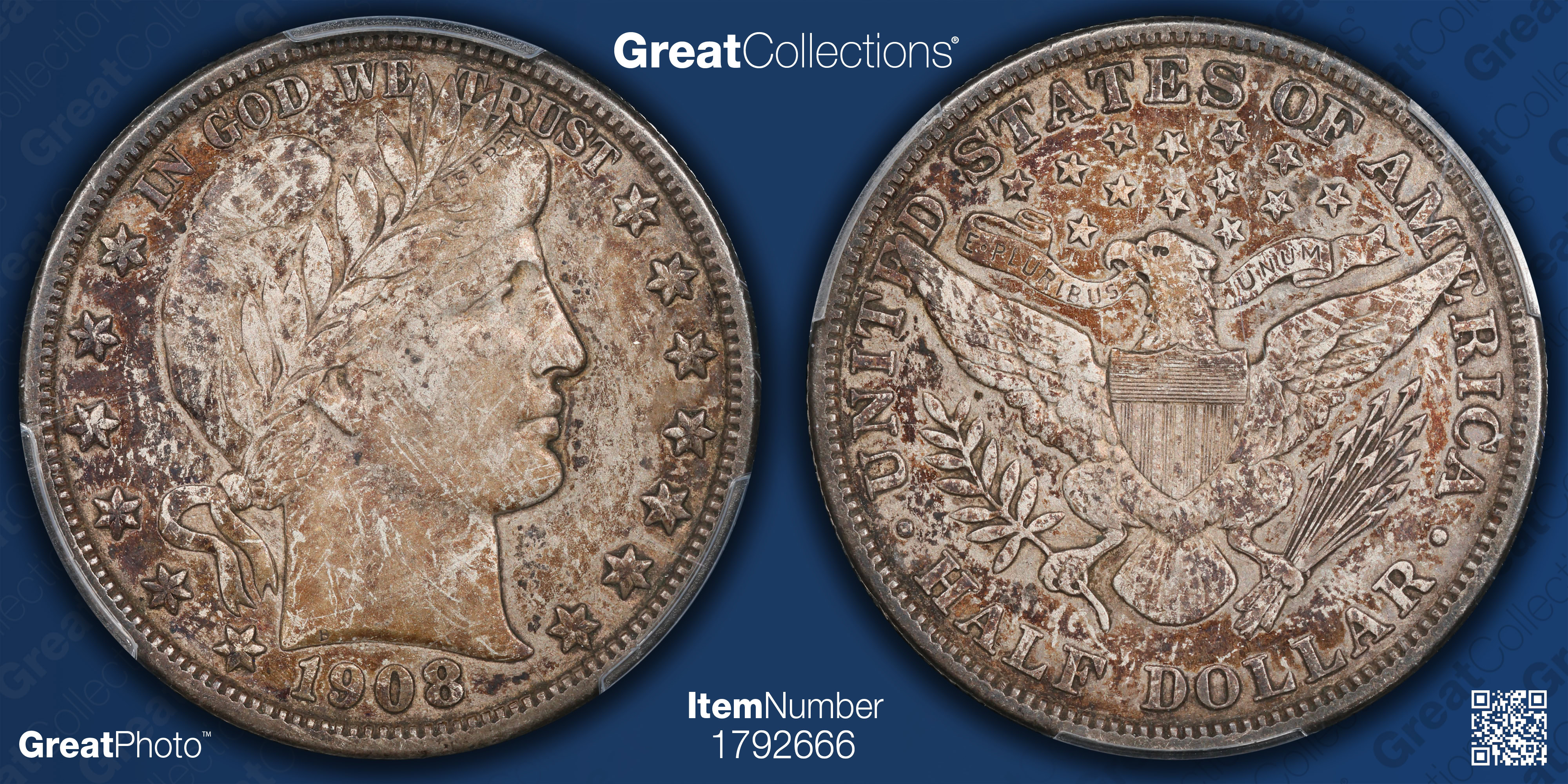 1908 Barber Half Dollar PCGS VF-35 (Item 1792666) | GreatCollections ...