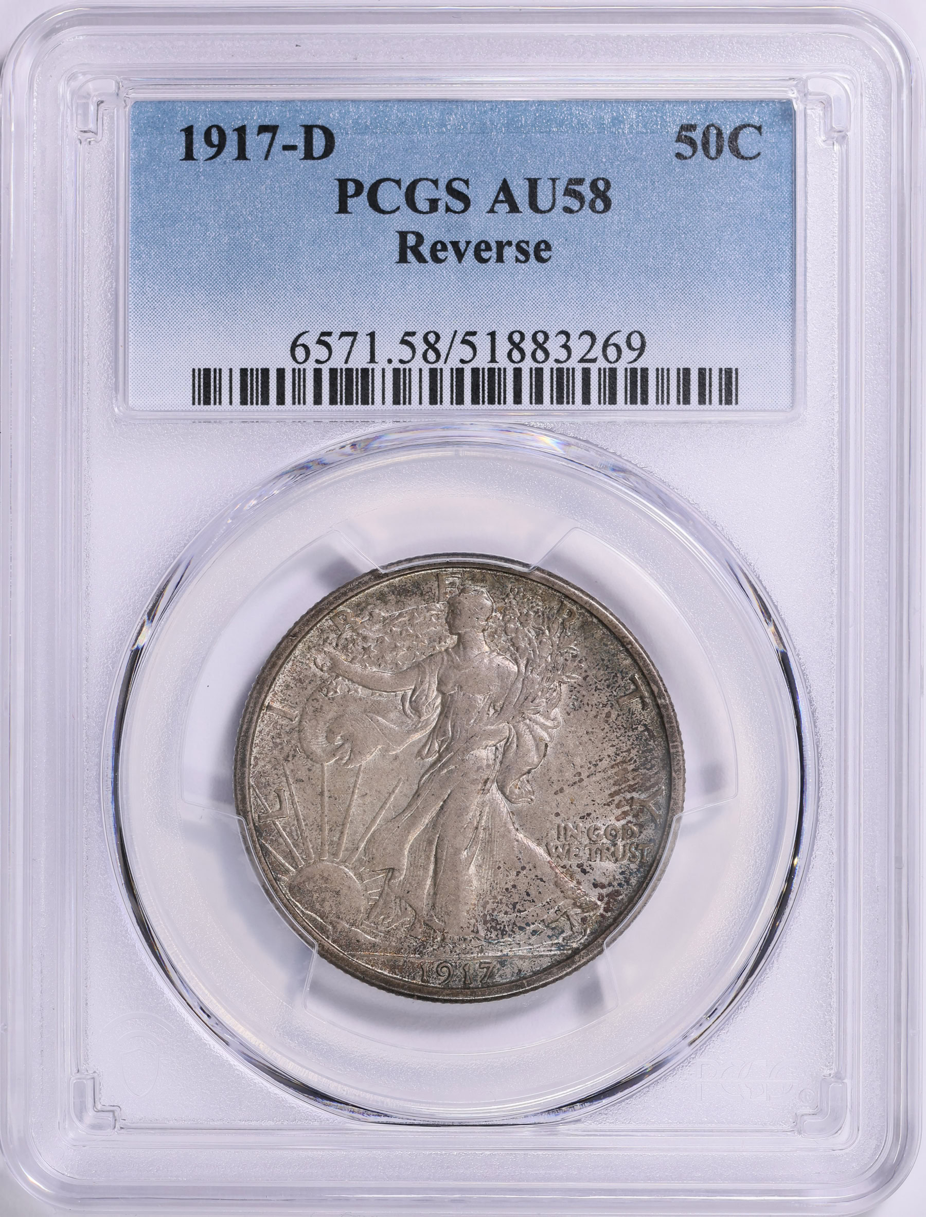 1917-D Walking Liberty Half Dollar Reverse Mintmark PCGS AU- 58 (Toned) (Item 1792675 ...