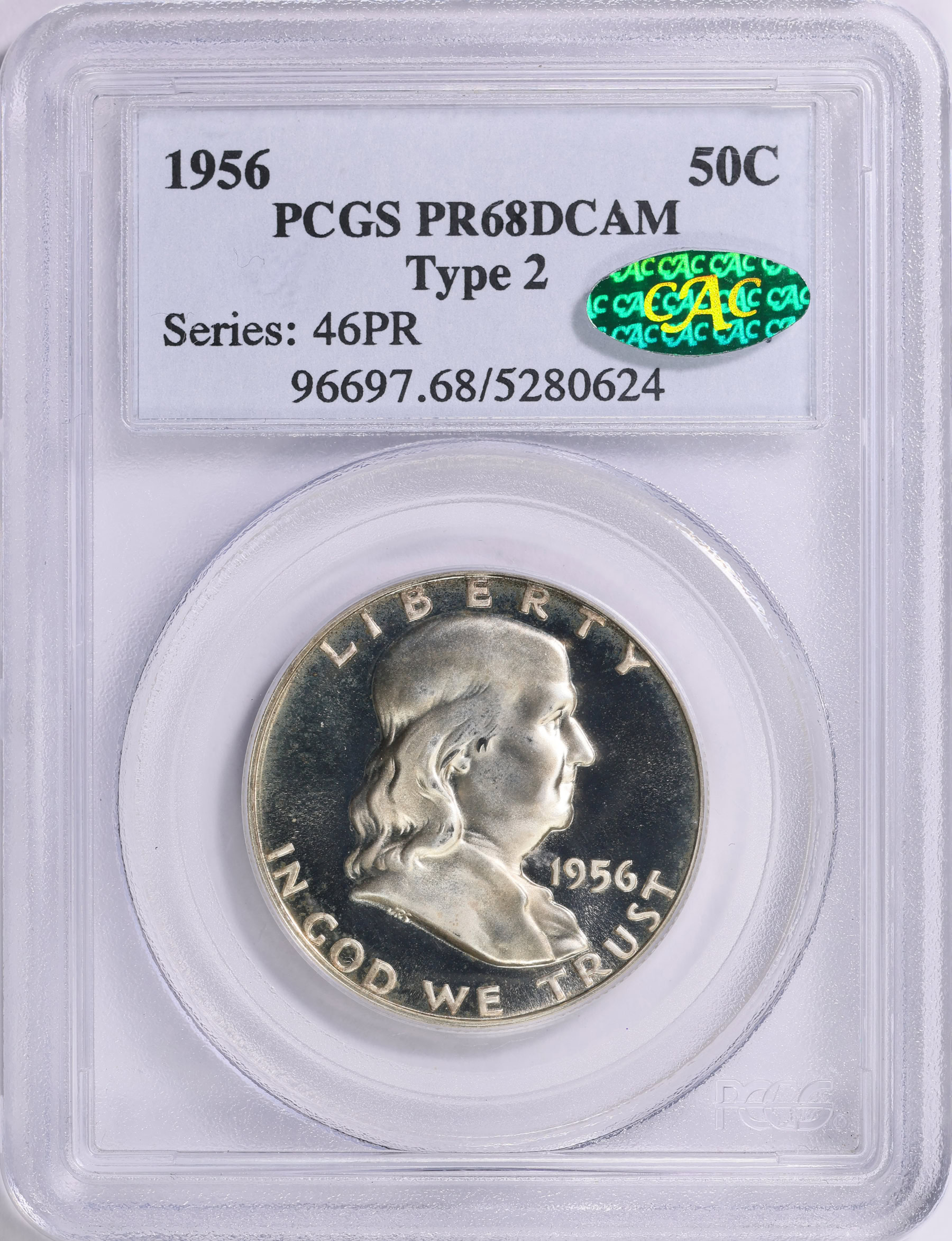 1956 Franklin Half Dollar Type 2 PCGS Proof-68 DCAM (CAC Green) (Item 1792716 ...