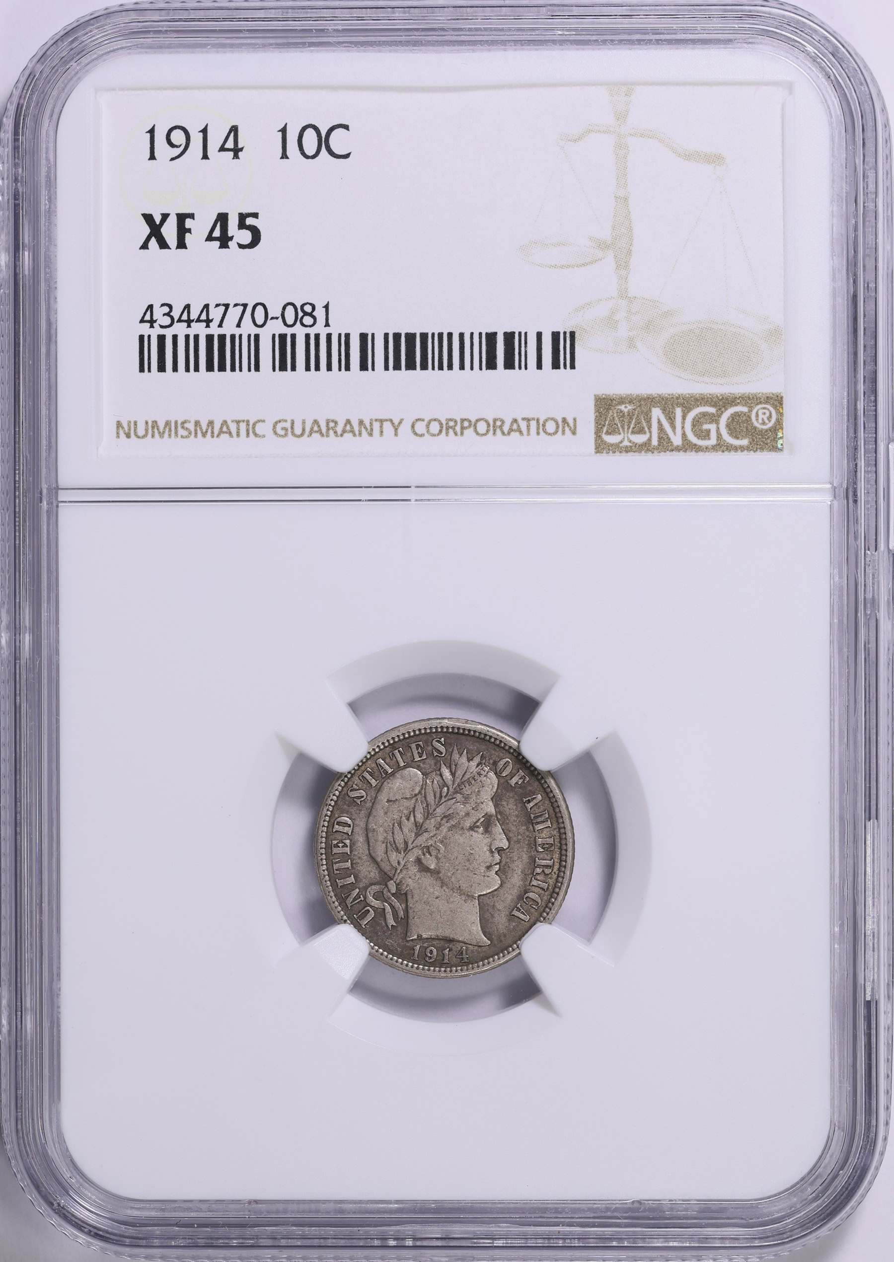 1914 Barber Dime NGC XF-45 (Item 1792739) | GreatCollections Coin Auctions