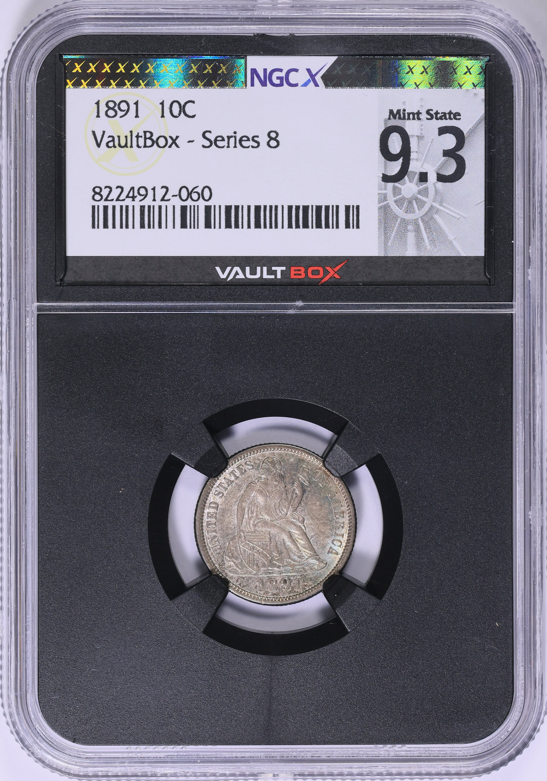 1891 Seated Liberty Dime NGC Mint State 9.3 (NGC MS-63) (VaultBox Series 8) (Toned) (Item ...