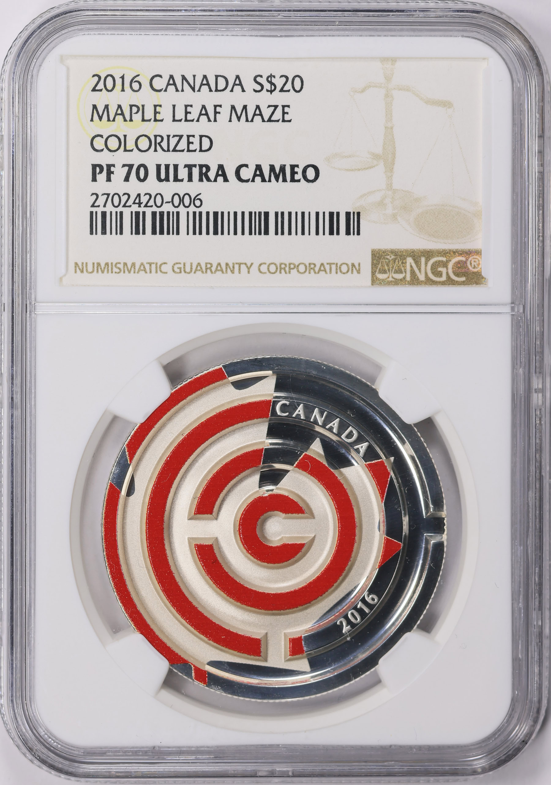 Canada 2016 Silver $20 Maple Leaf Maze Colorized KM-2165 NGC Proof-70 ...