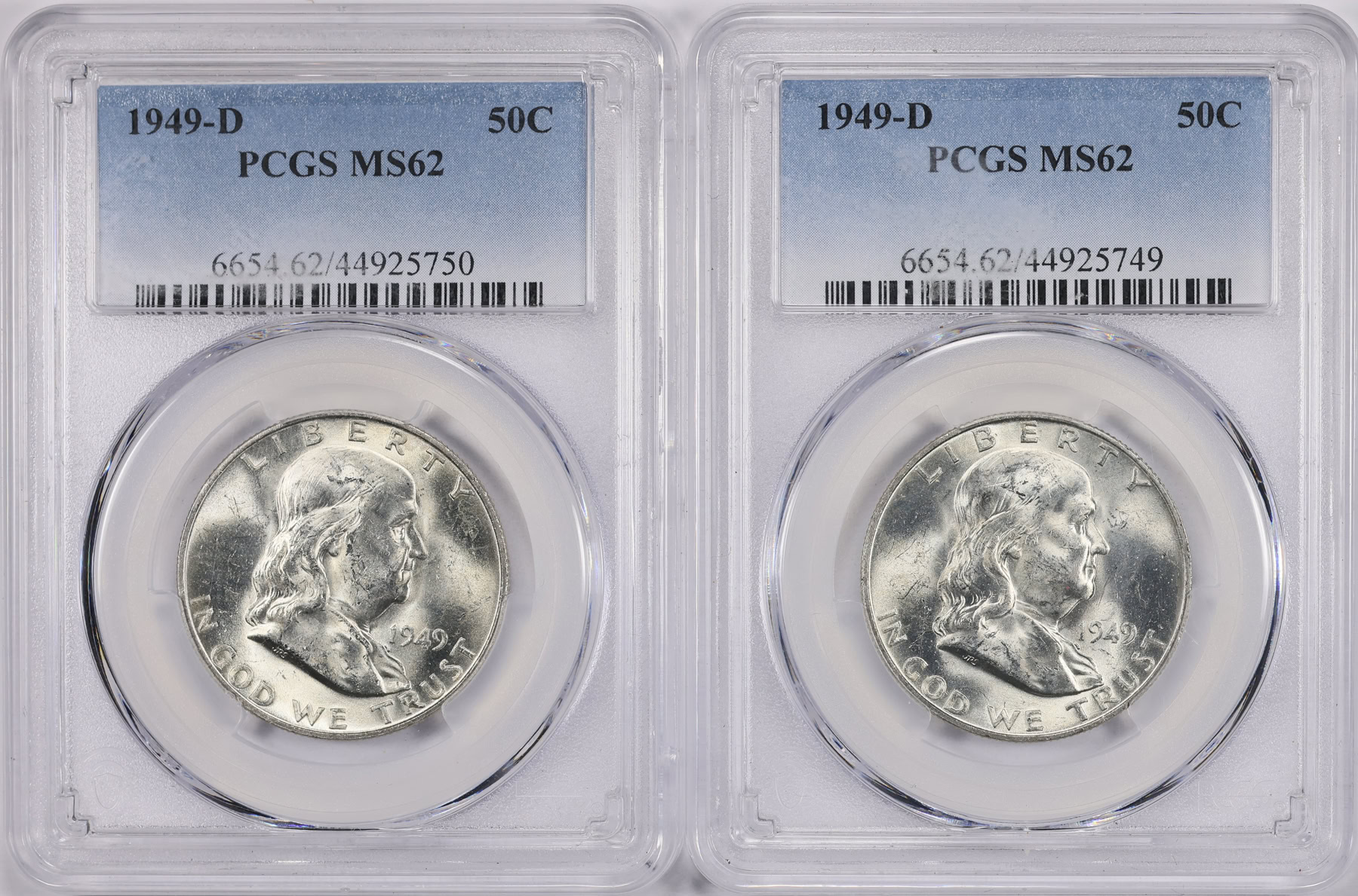 1949-D Franklin Half Dollar PCGS MS-62 (2 Coins) (Item 1792966 ...