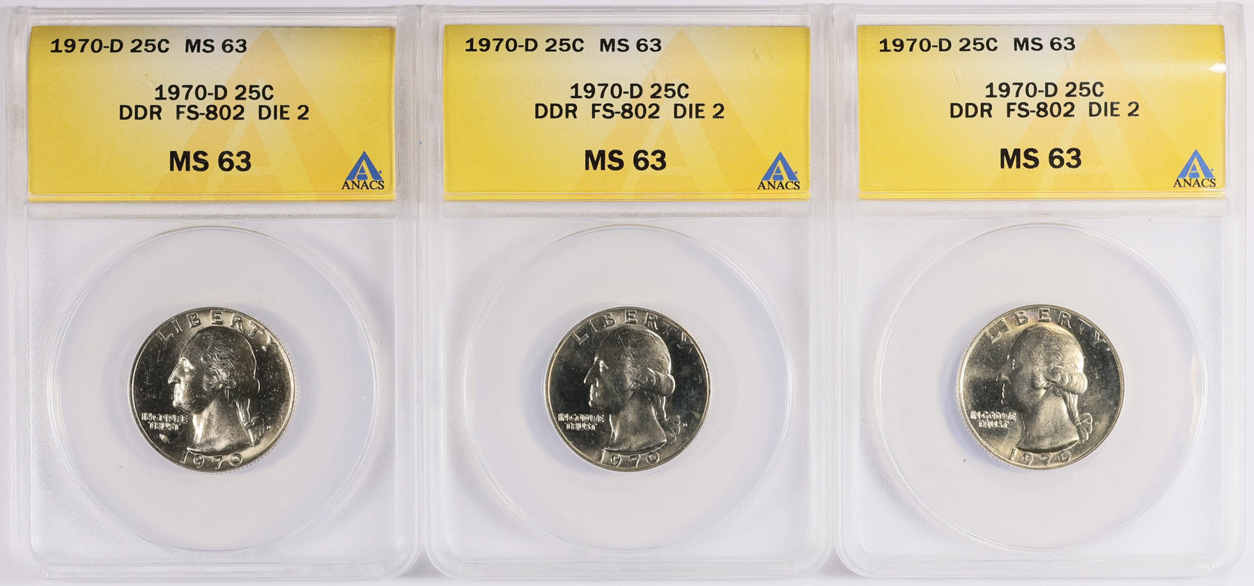 1970-D Washington Quarter Double Die Reverse FS-802 Die 2 ANACS MS-63 ...